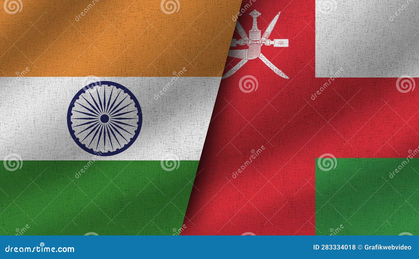 Oman and India Realistic Two Flags Together Stock Illustration ...