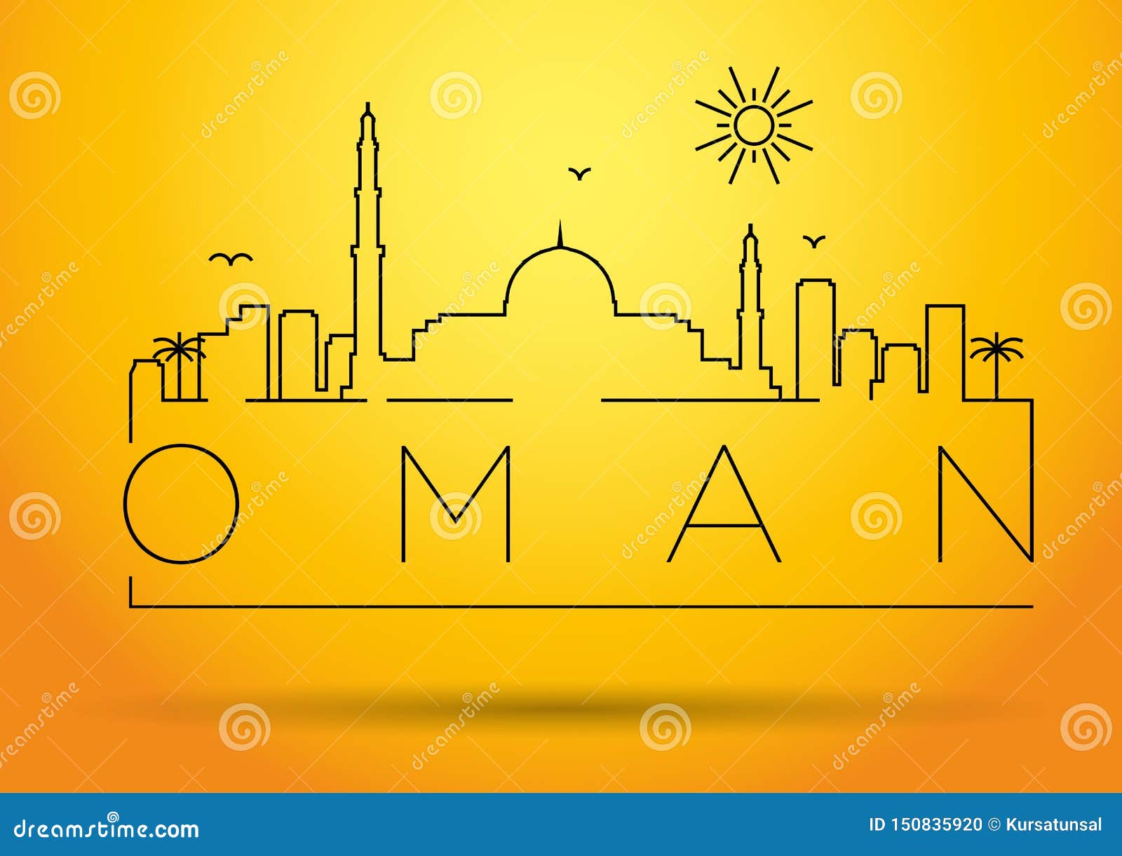 Oman Line Silhouette Typographic Design Stock Vector - Illustration of ...