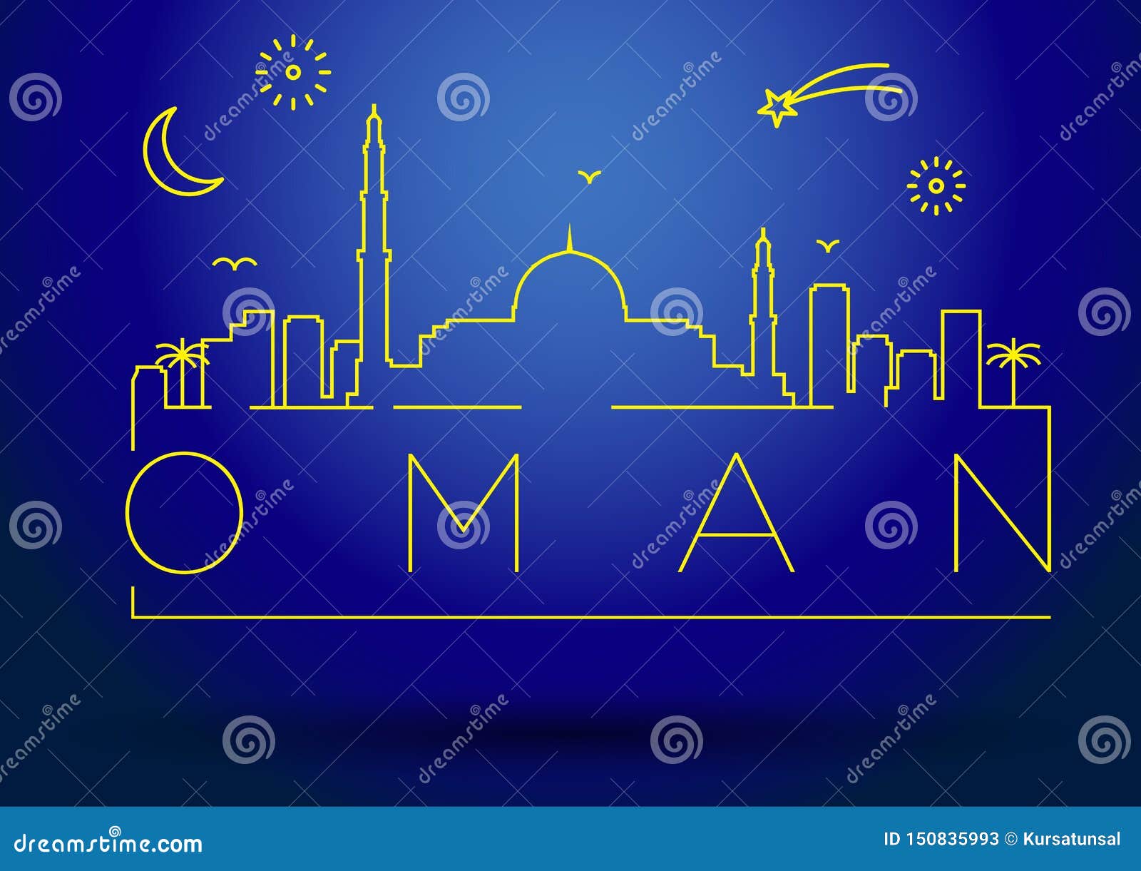 Oman Line Silhouette Typographic Design Stock Vector - Illustration of ...