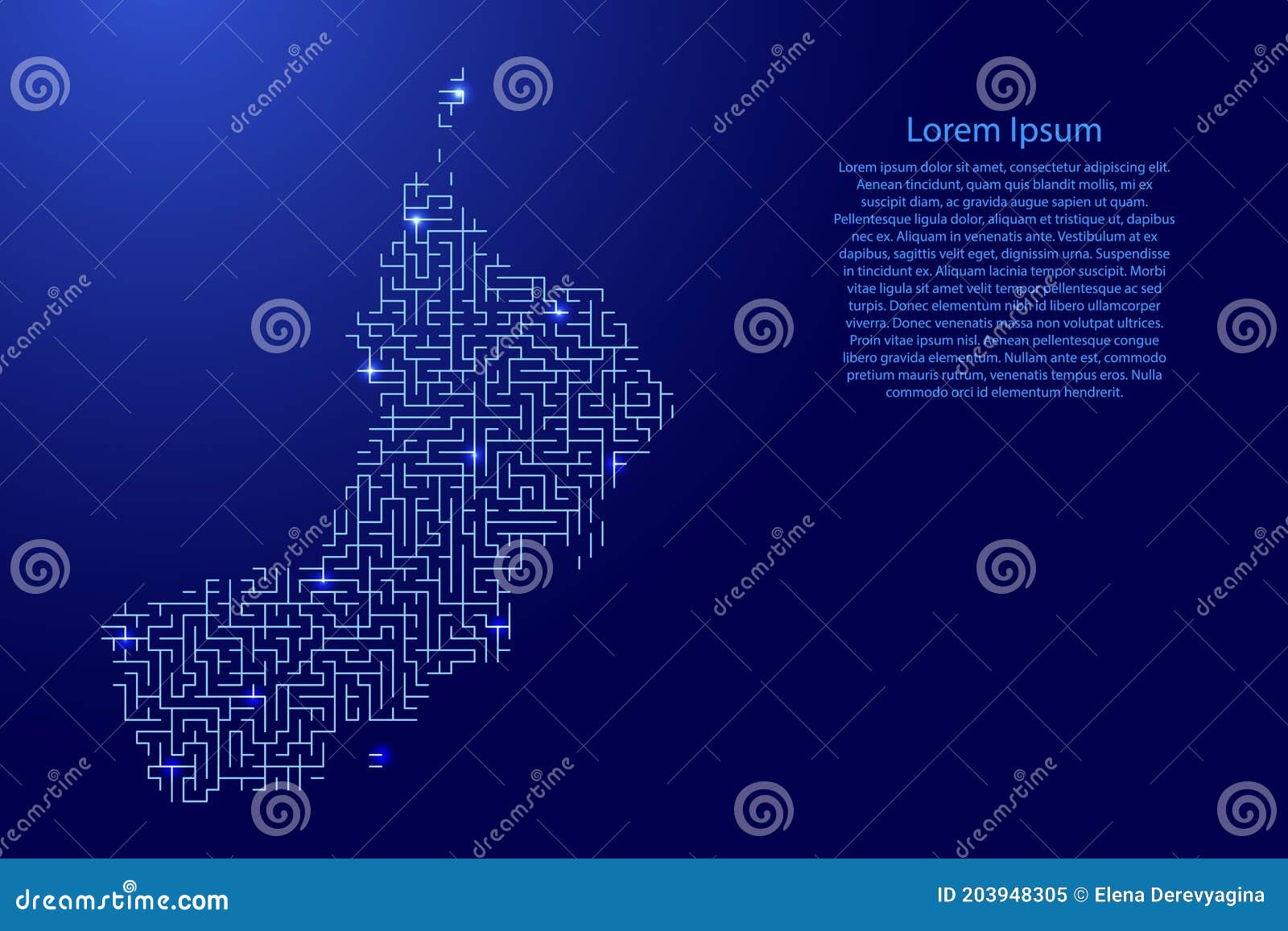 Oman Map from Blue Pattern of the Maze Grid and Glowing Space Stars ...