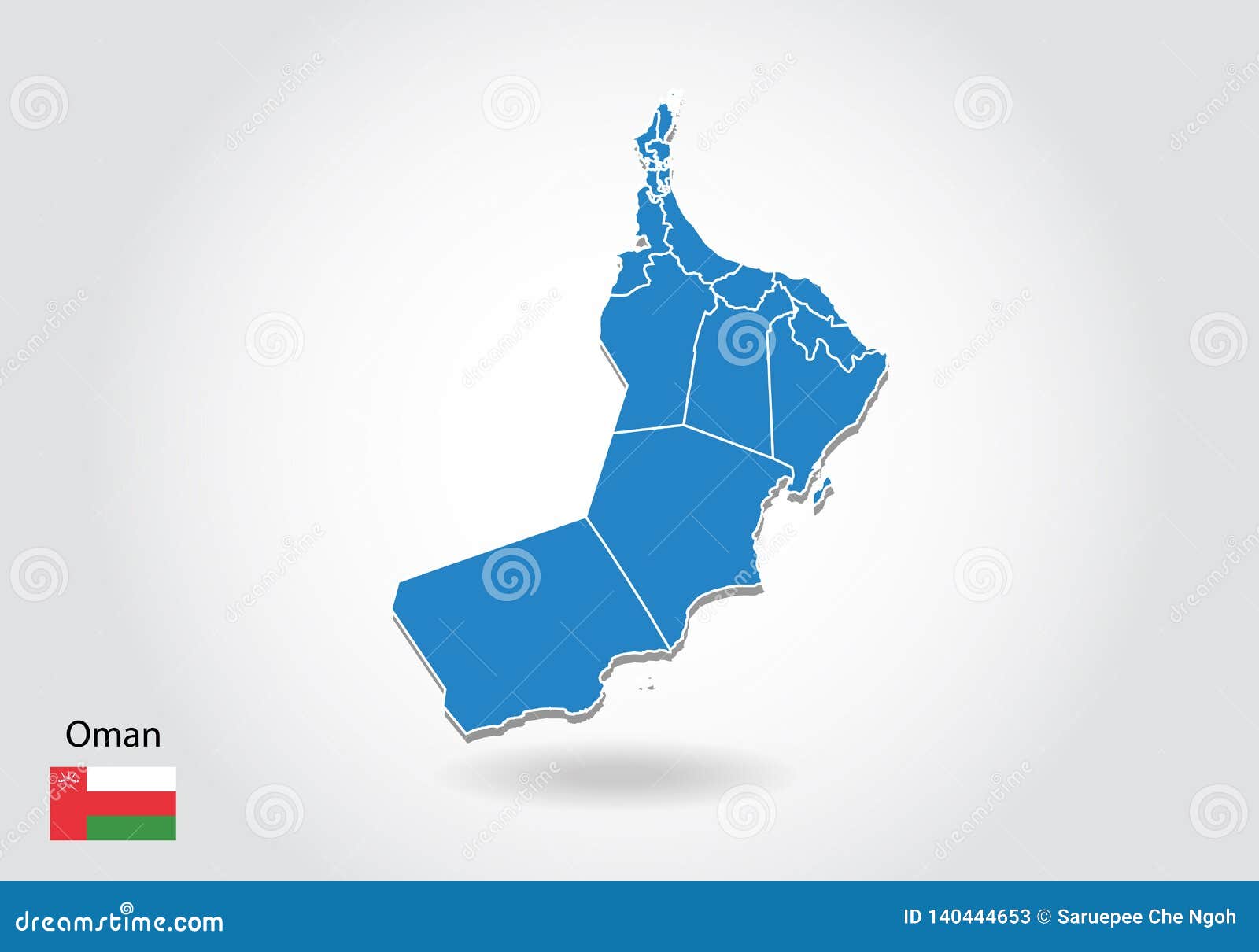 Oman Map Design with 3D Style. Blue Oman Map and National Flag Stock ...