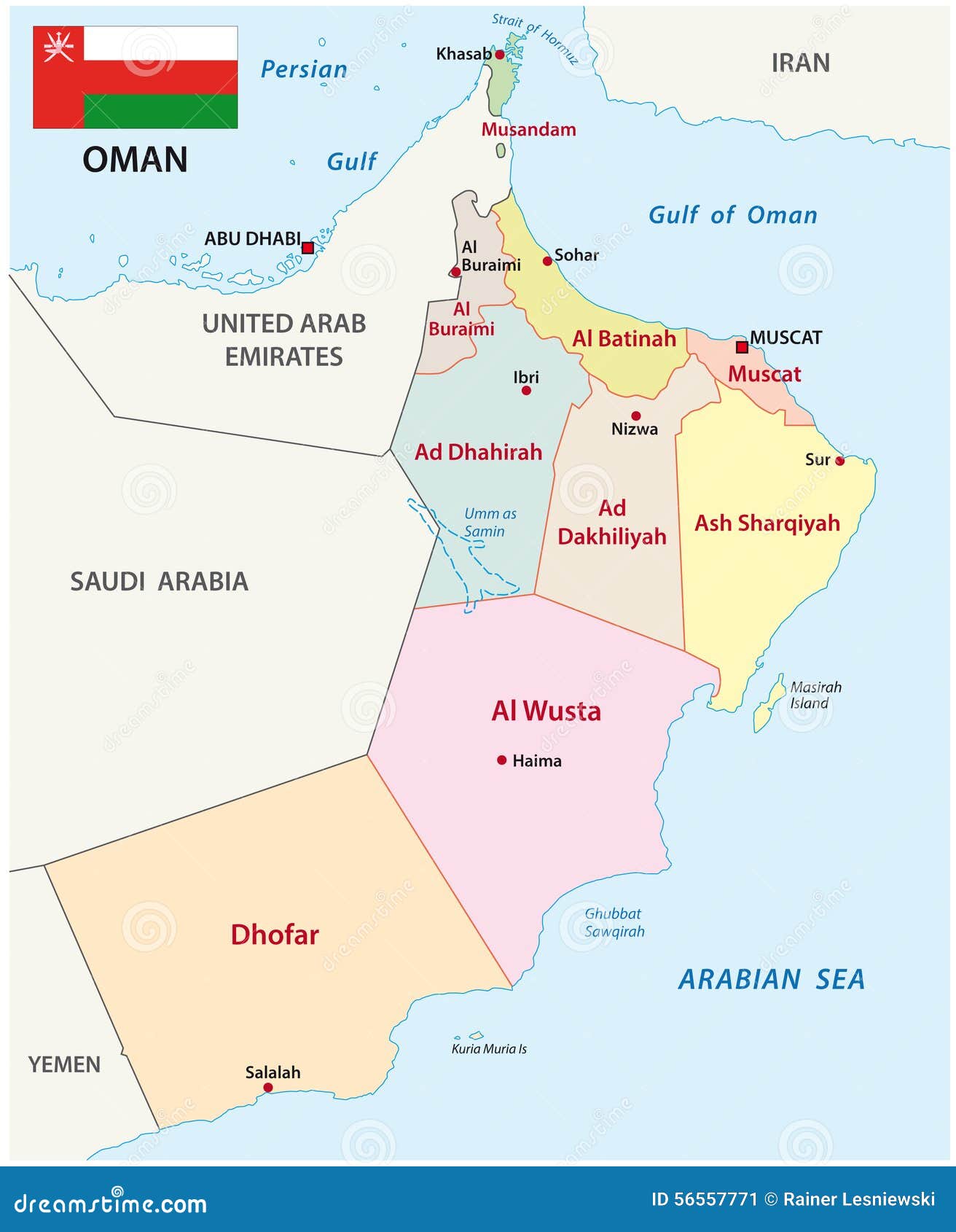 Oman Map With Flag Stock Illustration - Image: 56557771