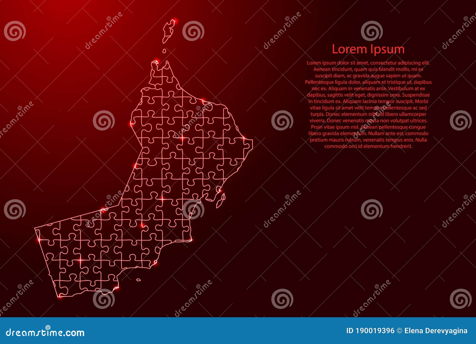 Oman Map from Red Pattern Composed Puzzles and Glowing Space Stars ...