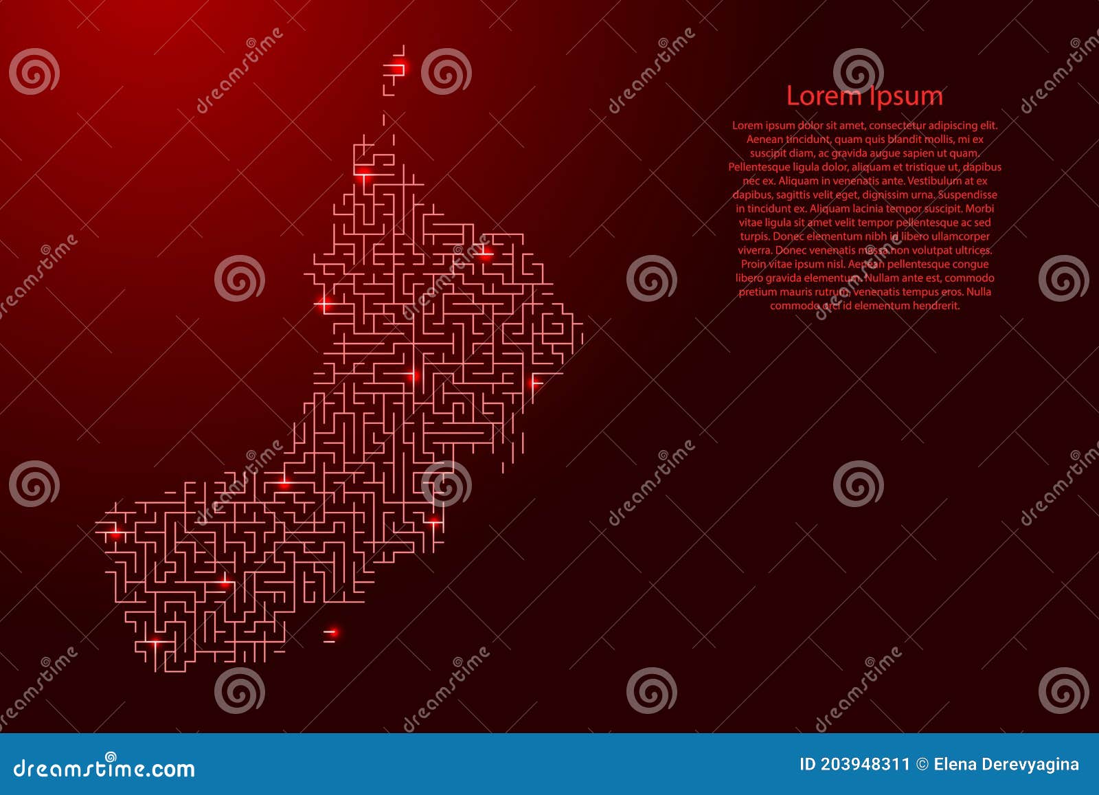 Oman Map from Red Pattern of the Maze Grid and Glowing Space Stars Grid ...