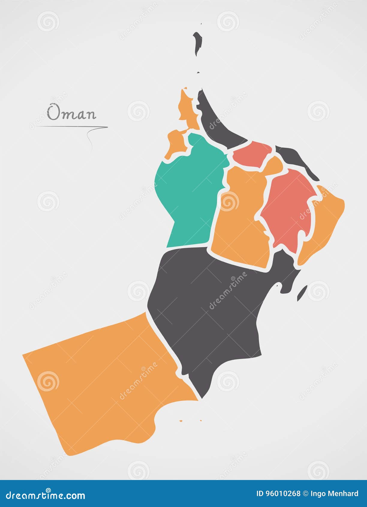 Oman Map with States and Modern Round Shapes Stock Vector ...