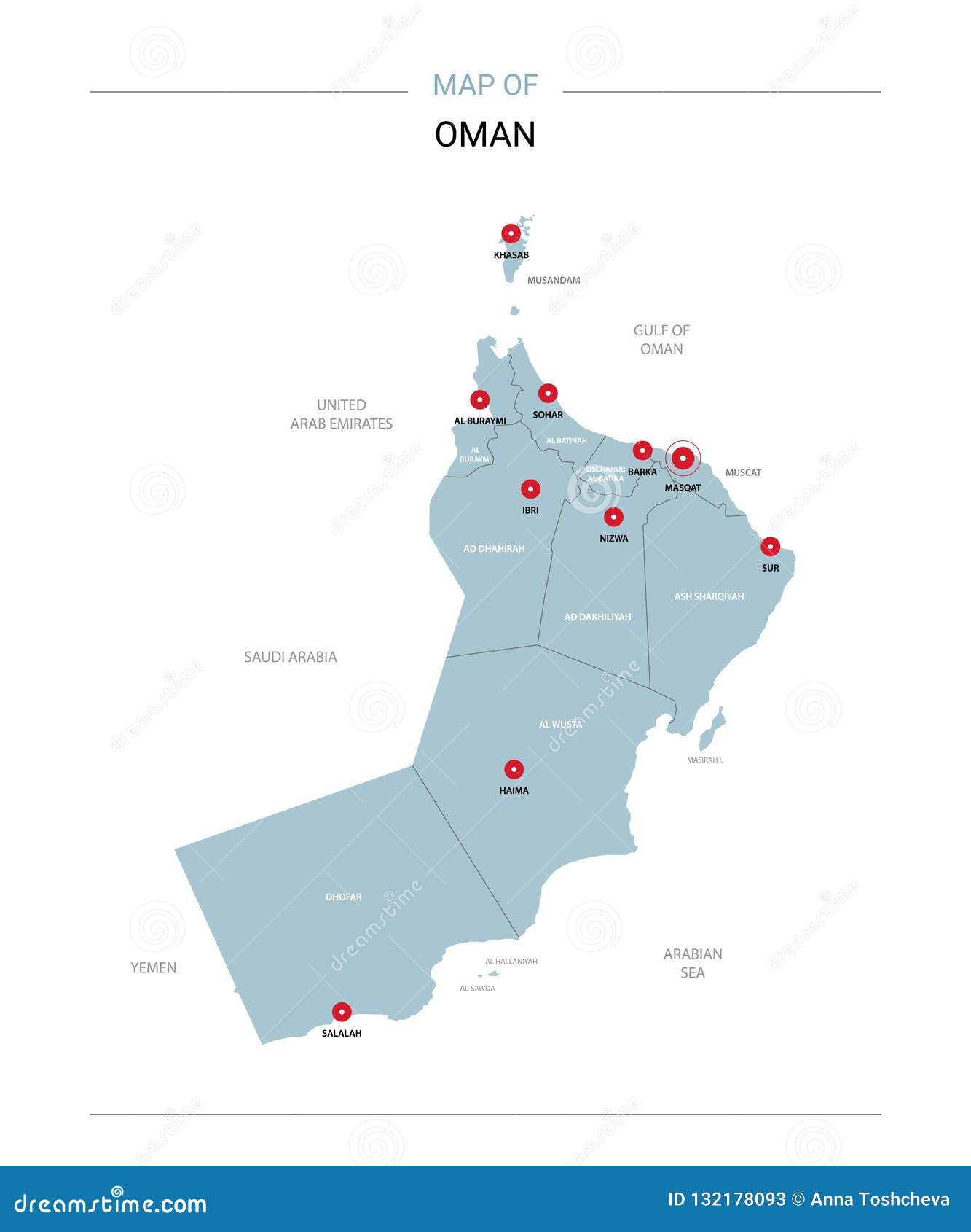 Oman Map Vector With Red Pin | CartoonDealer.com #132178093