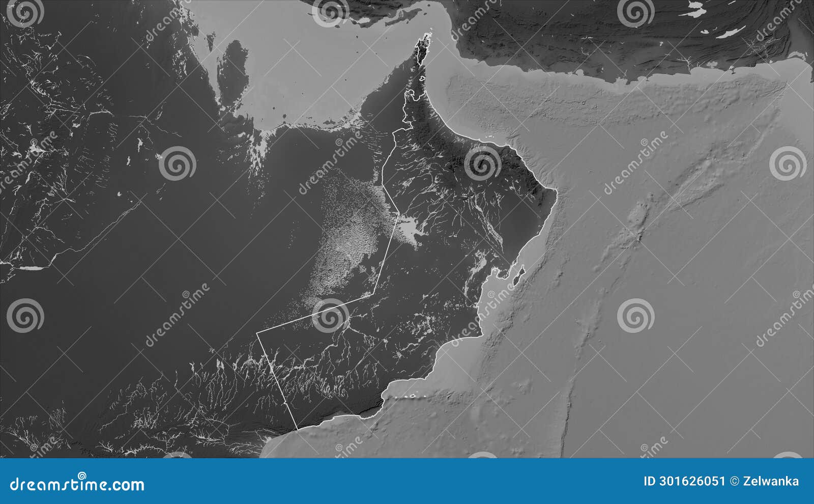 Oman outlined. Grayscale stock illustration. Illustration of territory ...