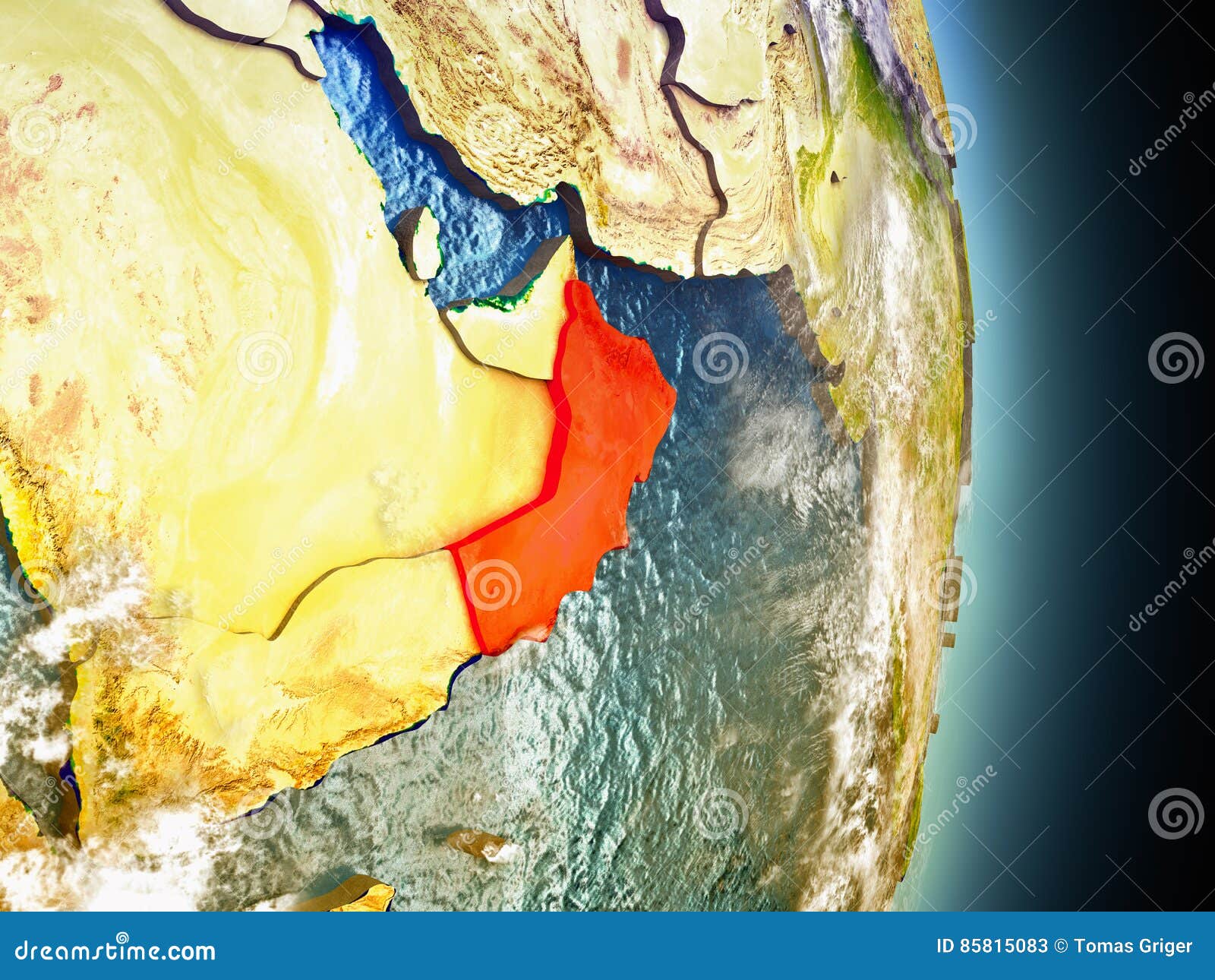 Oman in red from space stock illustration. Illustration of omani - 85815083
