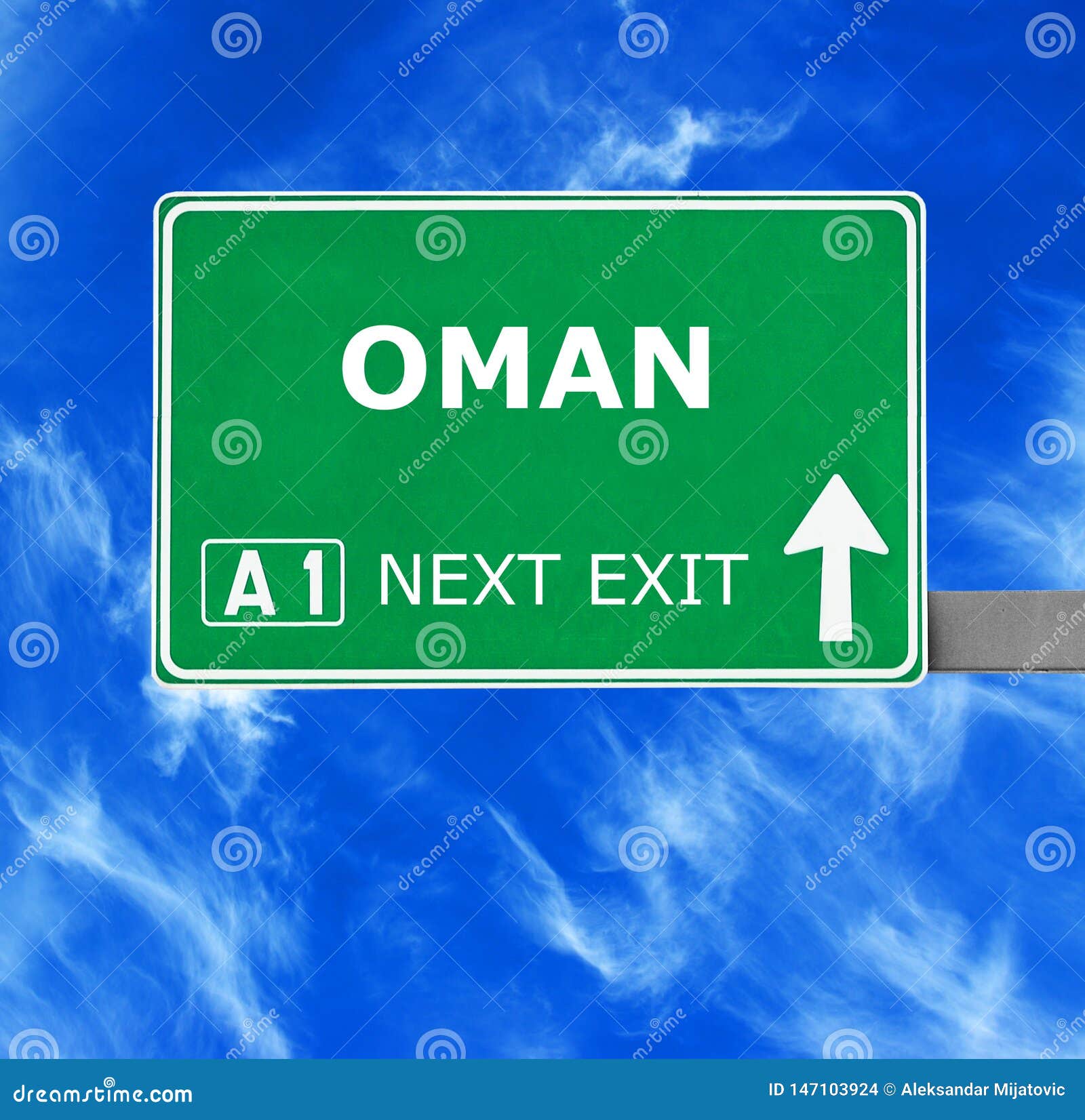 OMAN Road Sign Against Clear Blue Sky Stock Photo - Image of board ...