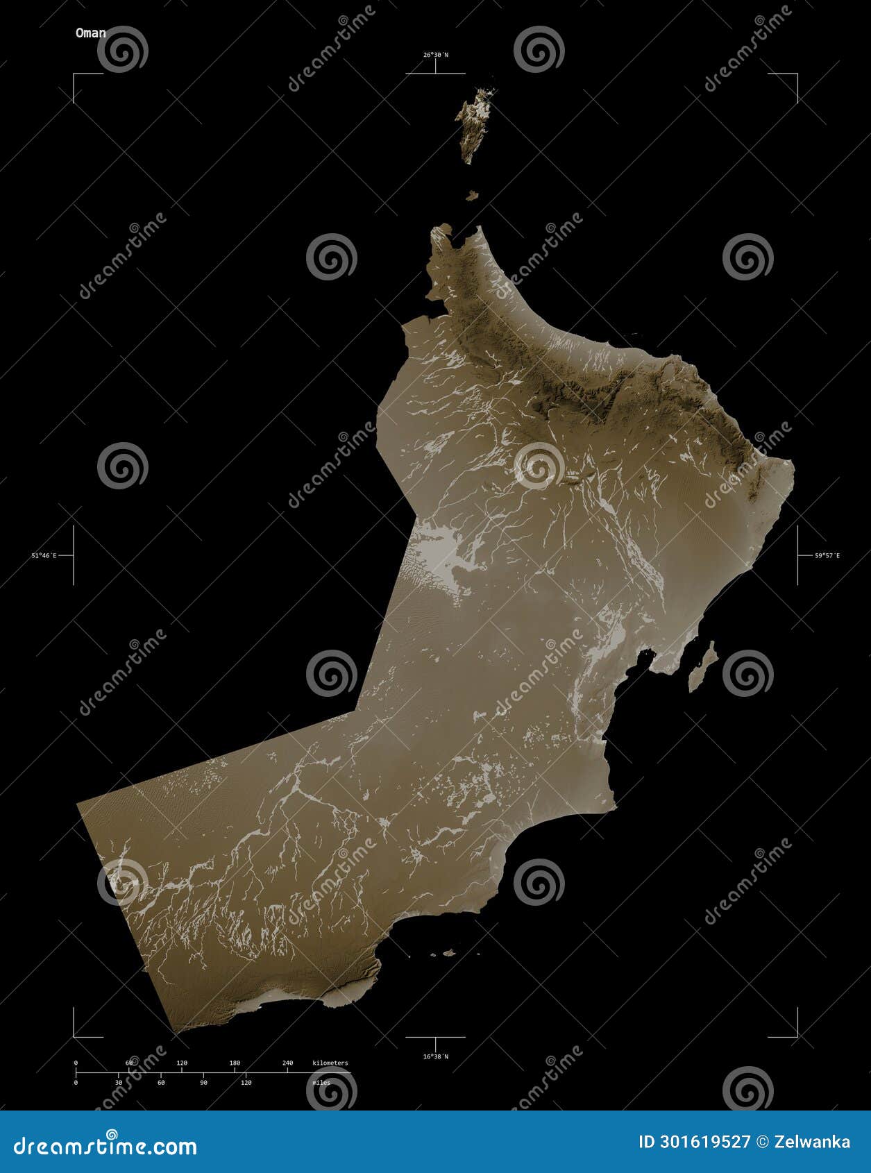 Oman shape on black. Sepia stock illustration. Illustration of ocean ...