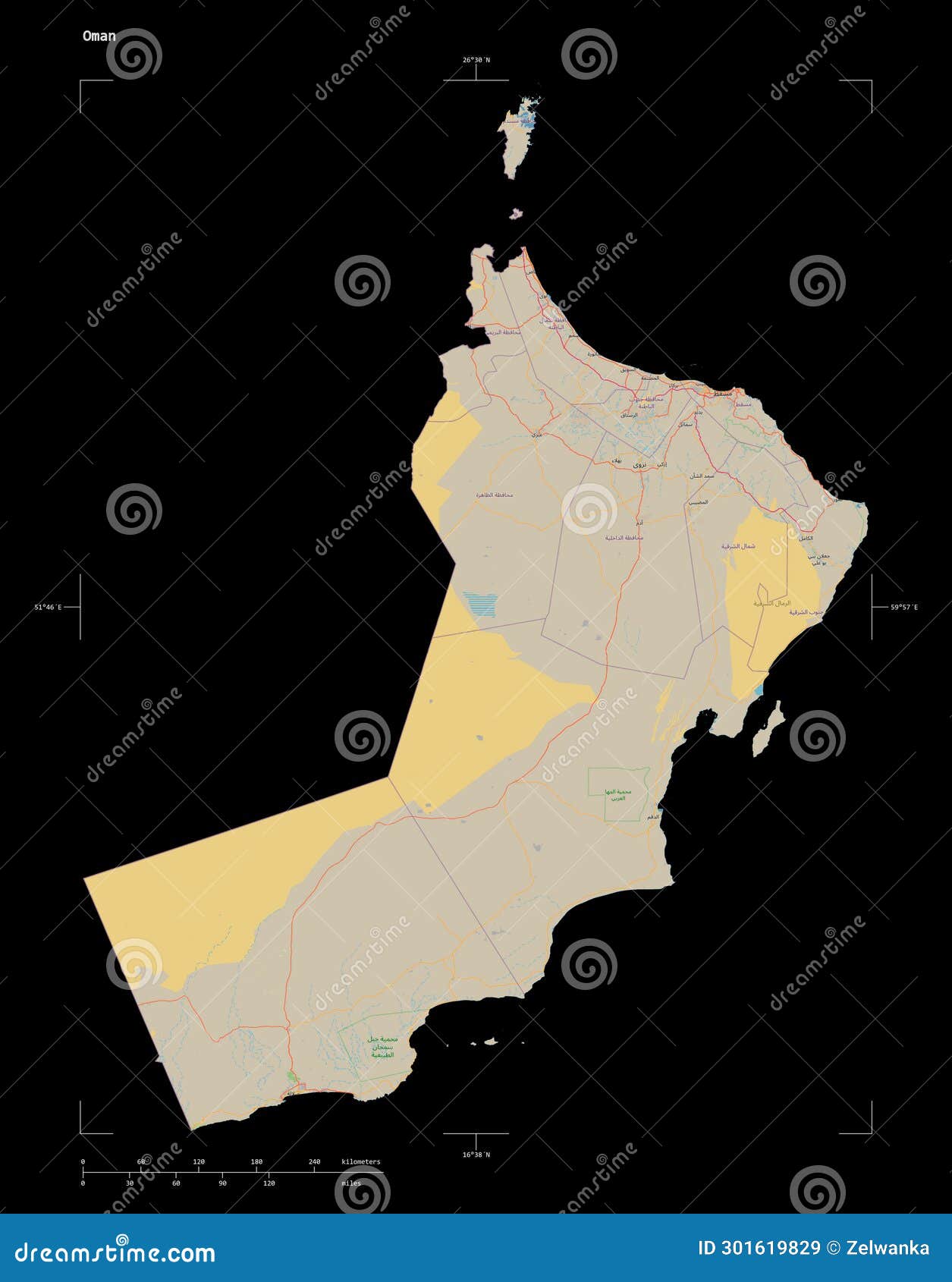 Oman Shape on Black. Topo Standard Stock Illustration - Illustration of ...