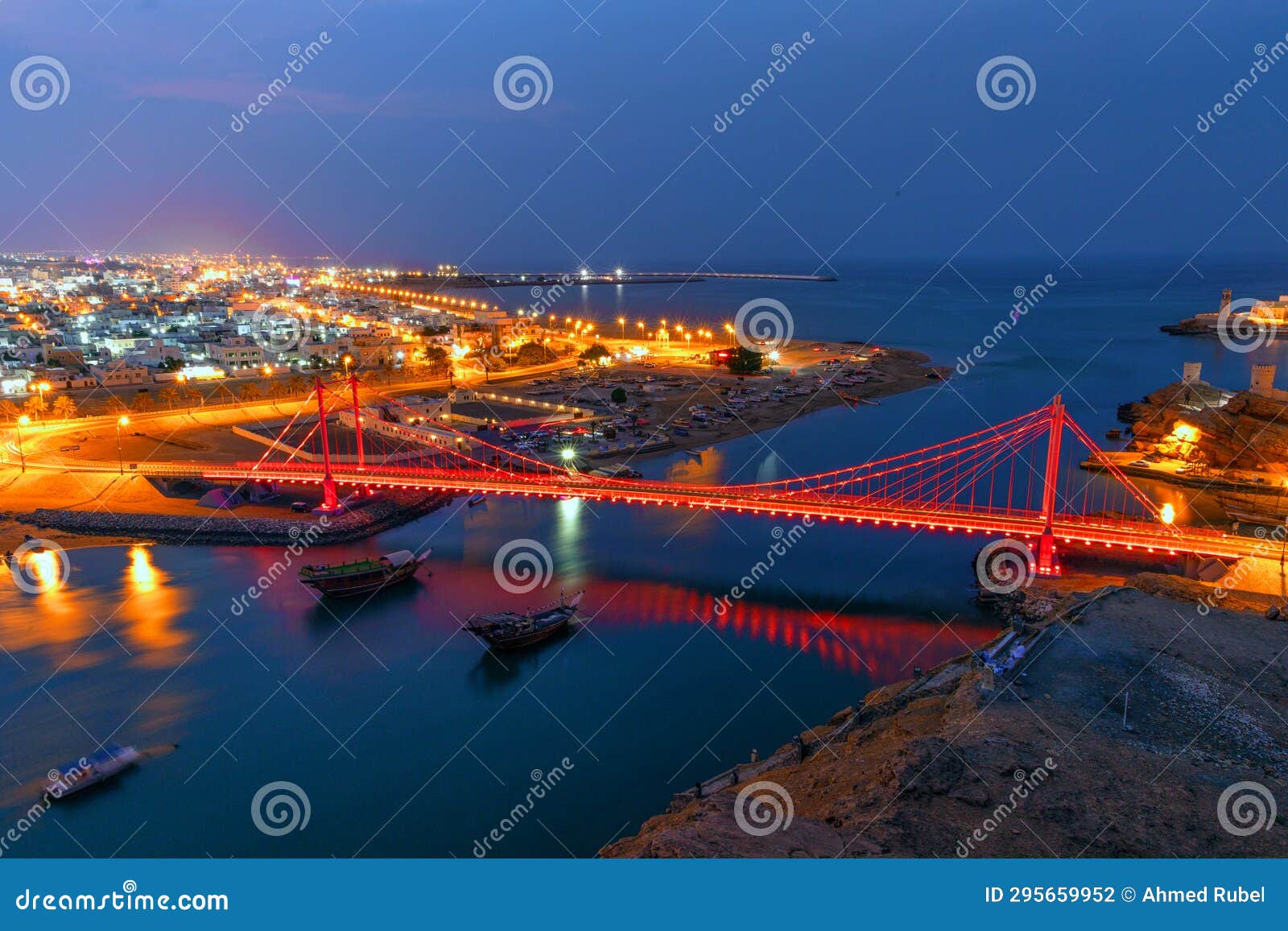 Oman Sur Bridge Night View Red Light Stock Photo - Image of bridge ...