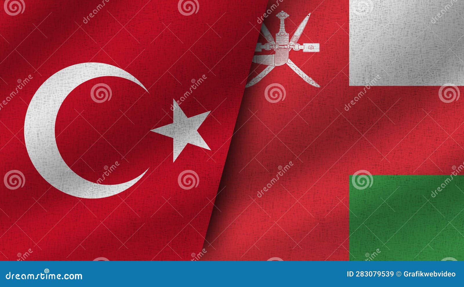 Oman and Turkey Realistic Two Flags Together Stock Illustration ...