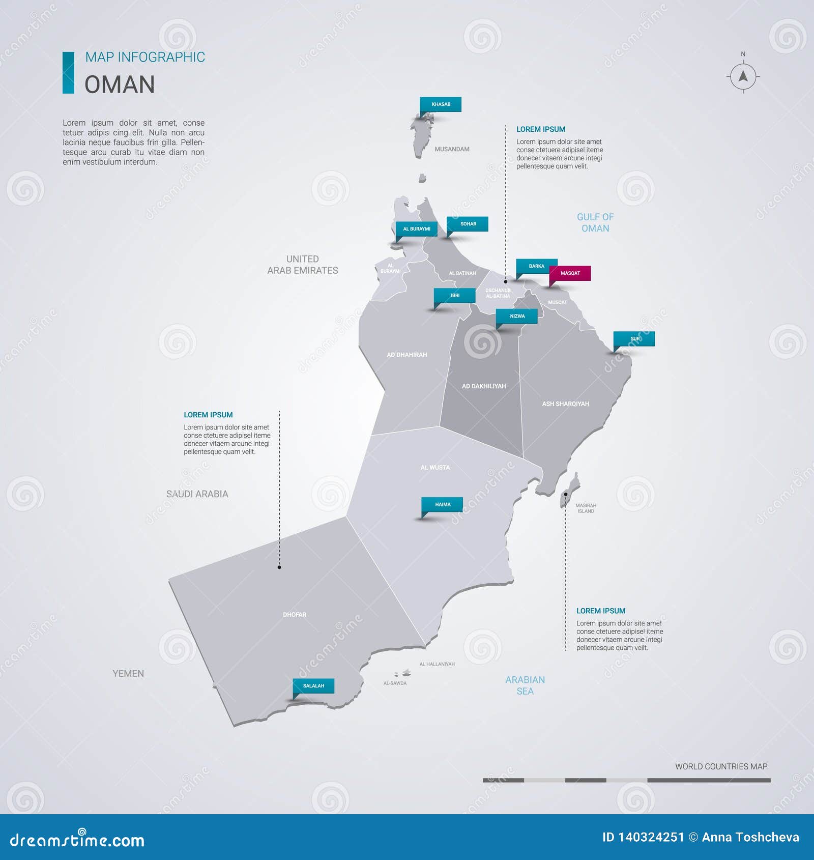 Oman Vector Map with Infographic Elements, Pointer Marks Stock Vector ...