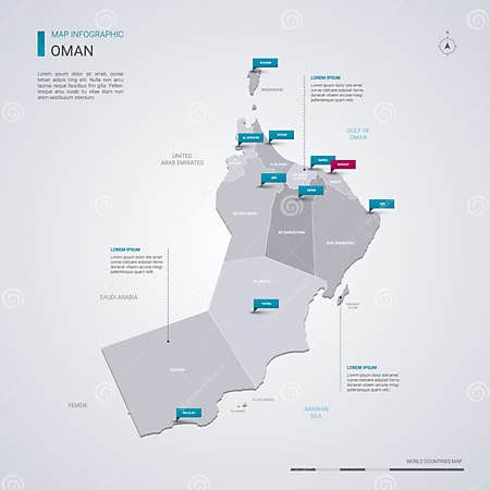 Oman Vector Map with Infographic Elements, Pointer Marks Stock Vector ...
