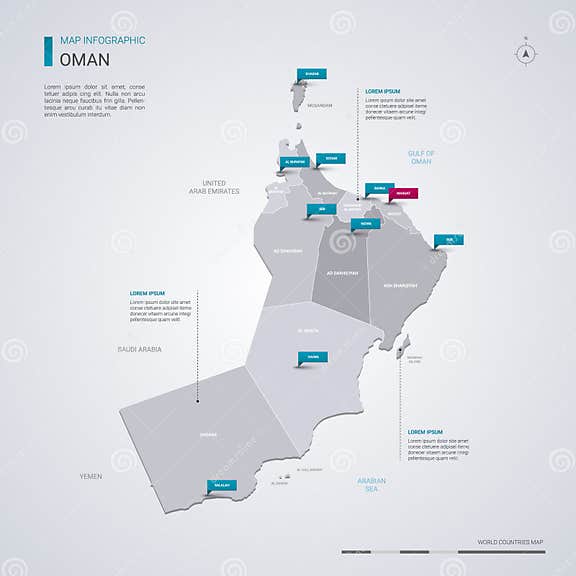 Oman Vector Map with Infographic Elements, Pointer Marks Stock Vector ...