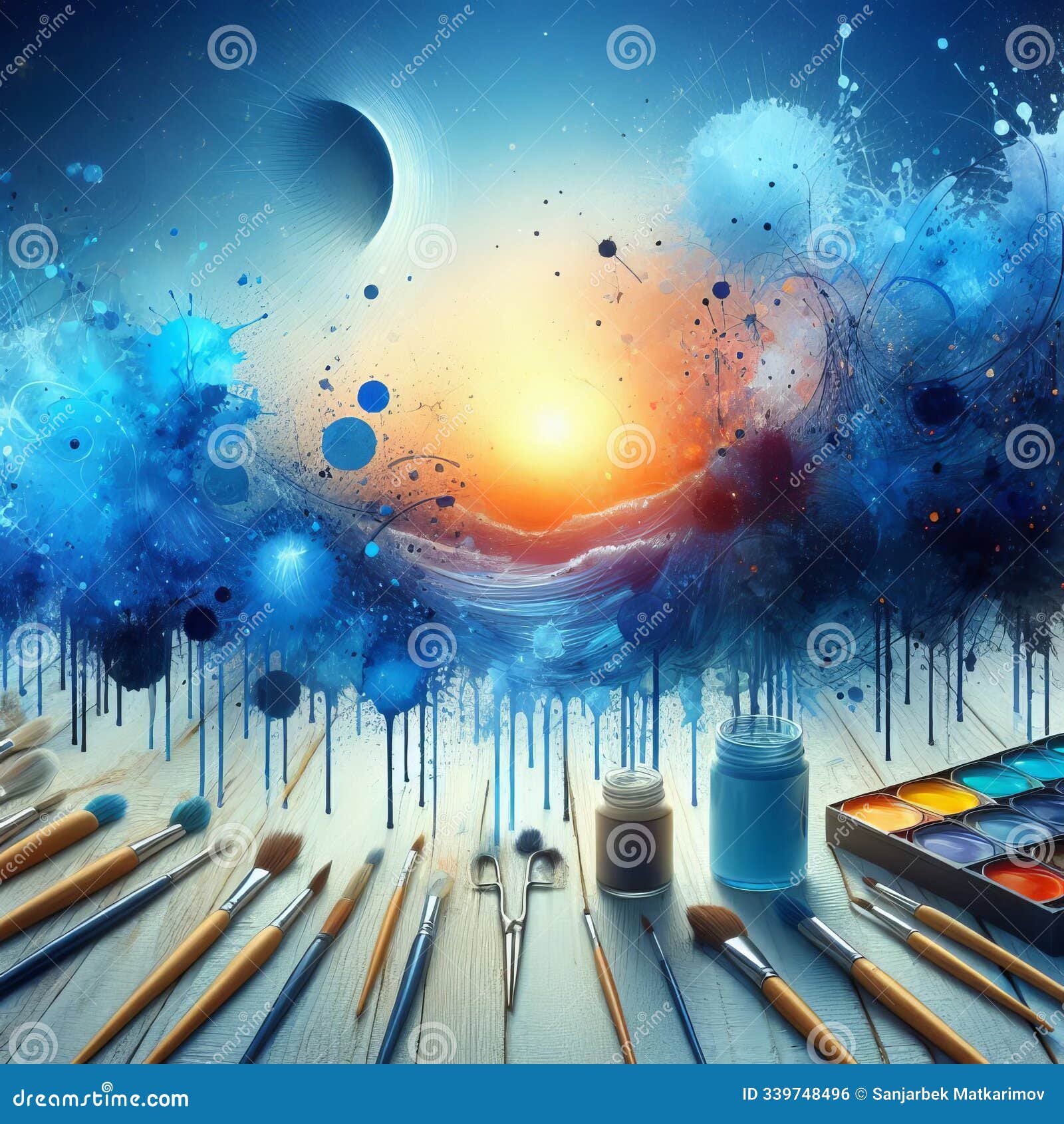 Ombre Effect Splattered on a Blue Background Stock Illustration ...