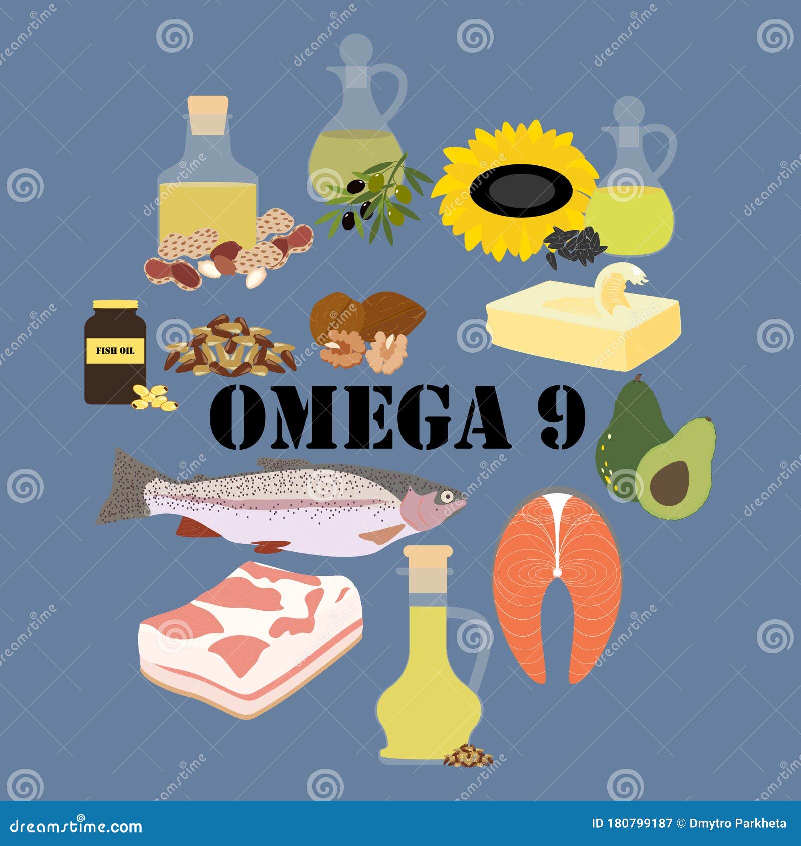 Omega 9 Healthy Nutrient Rich Food Vector Illustration Stock Vector ...