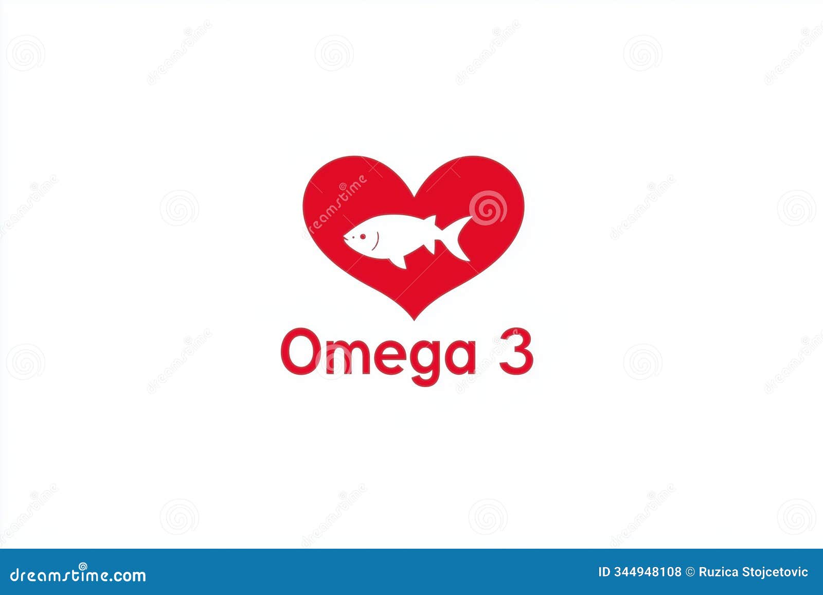 Omega 3 Logo in Red Color with Fish and Heart Ai Illustration Stock ...