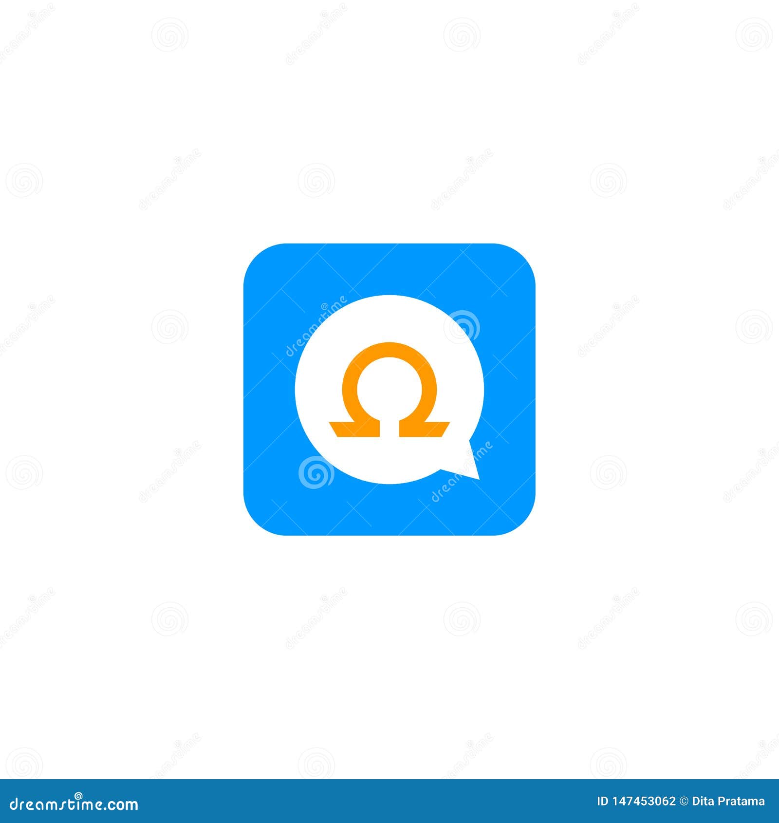 Omega Symbol Inside White Messaging Symbol, with Blue Square Logo ...