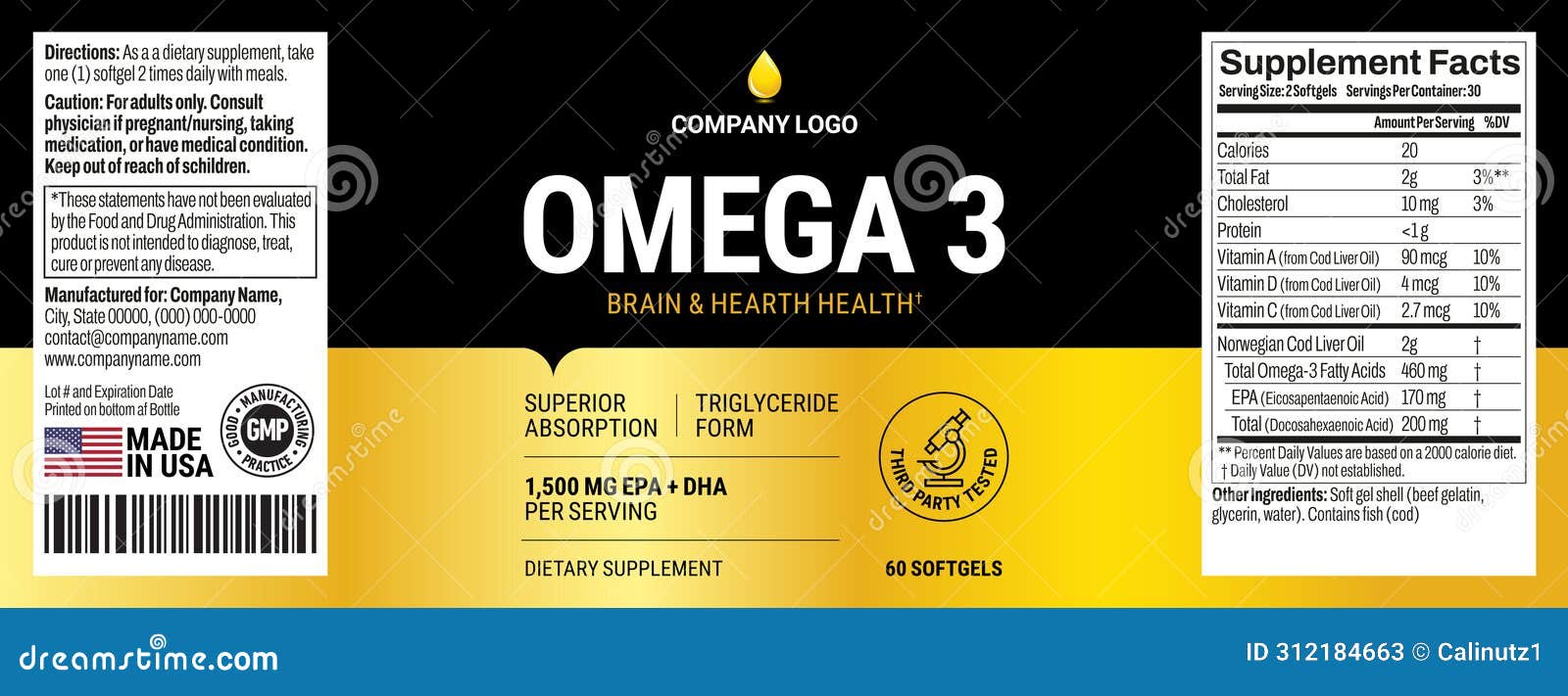 Omega 3 Softgels Bottle Label Vector Packaging Stock Vector ...