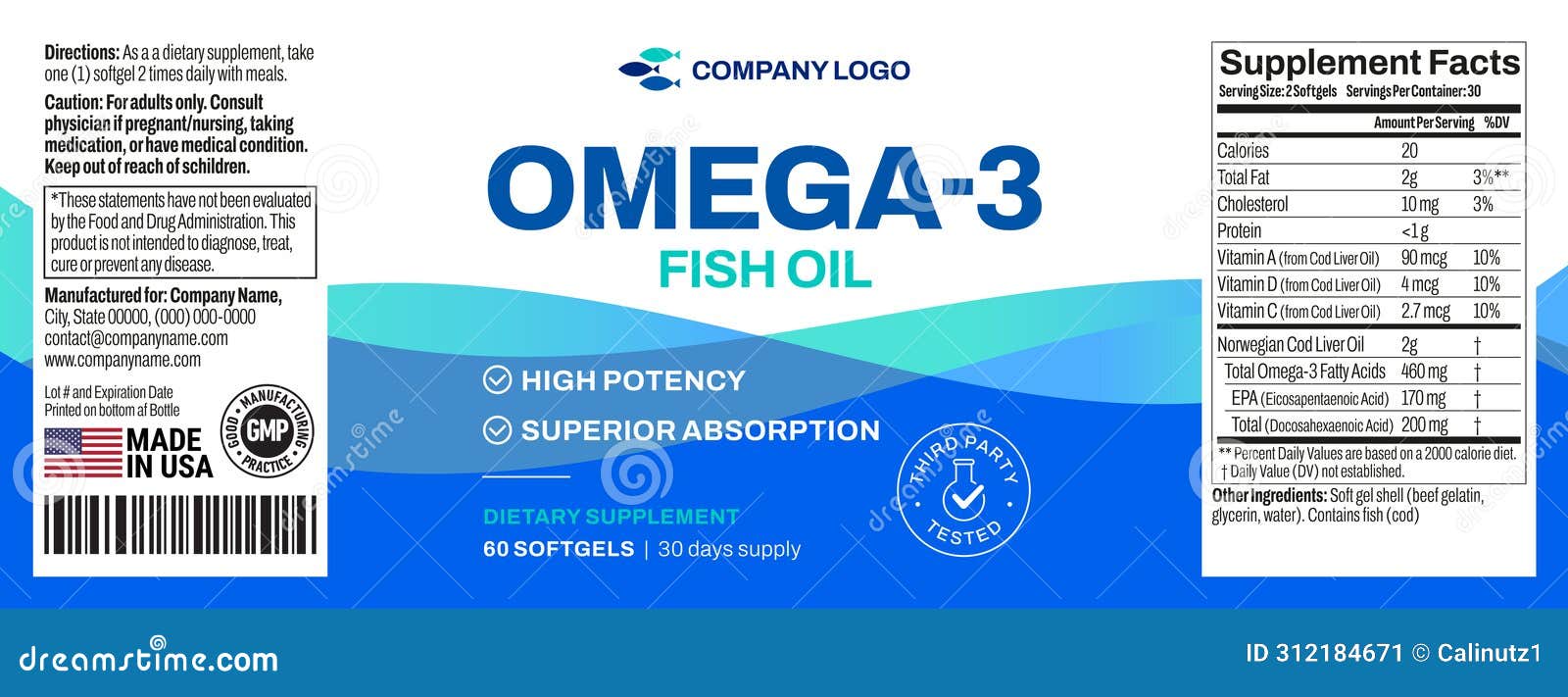 Omega 3 Softgels Bottle Label Vector Packaging Stock Vector ...