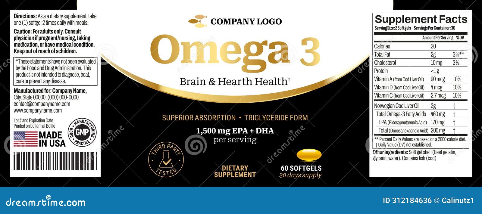 Omega 3 Softgels Bottle Label Vector Packaging Stock Vector ...