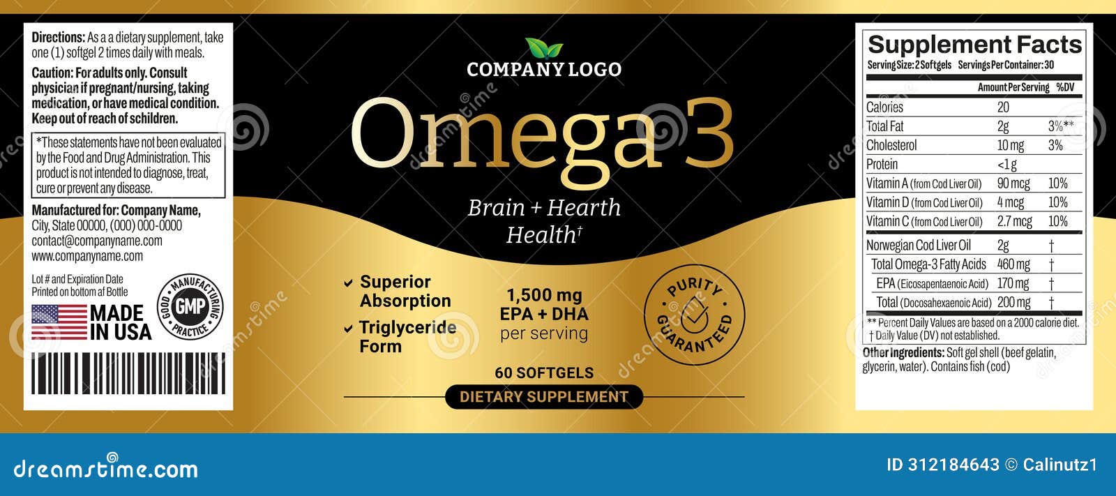 Omega 3 Softgels Bottle Label Vector Packaging Stock Vector ...