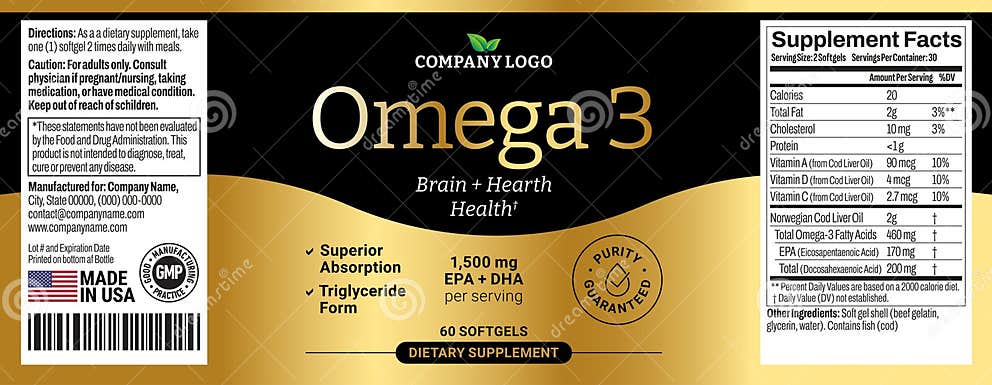 Omega 3 Softgels Bottle Label Vector Packaging Stock Vector ...