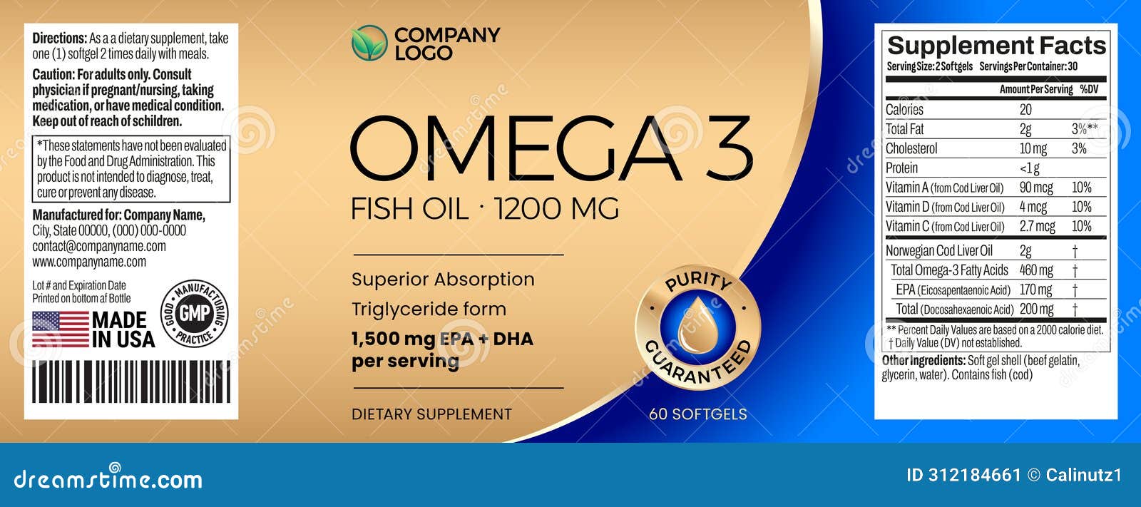 Omega 3 Softgels Bottle Label Vector Packaging Stock Vector ...