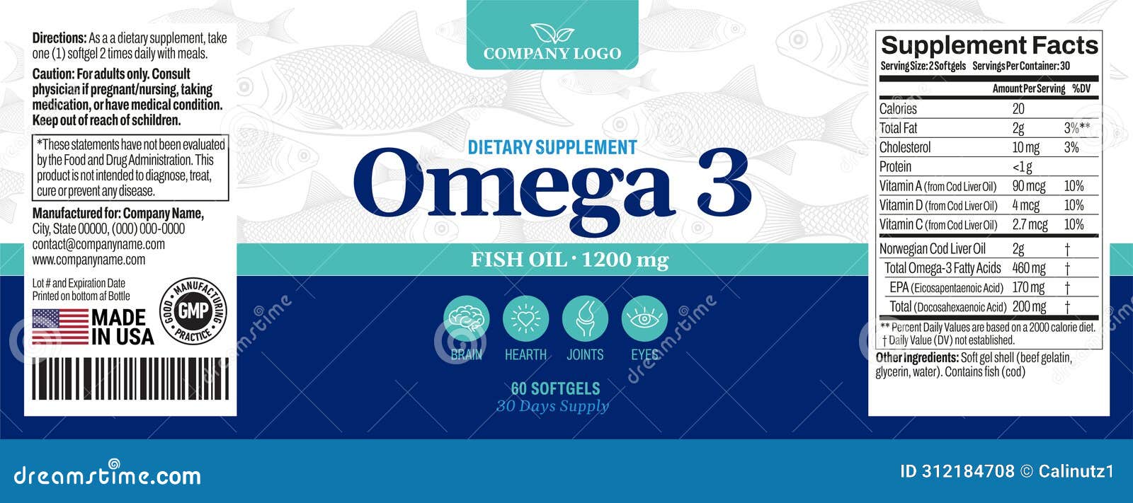 Omega 3 Softgels Bottle Label Vector Packaging Stock Vector ...