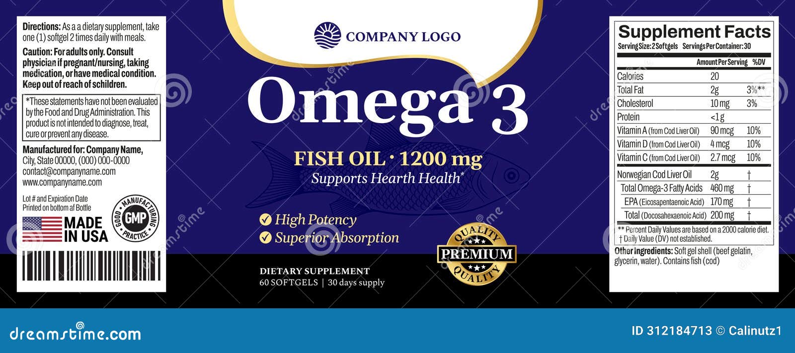 Omega 3 Softgels Bottle Label Vector Packaging Stock Vector ...