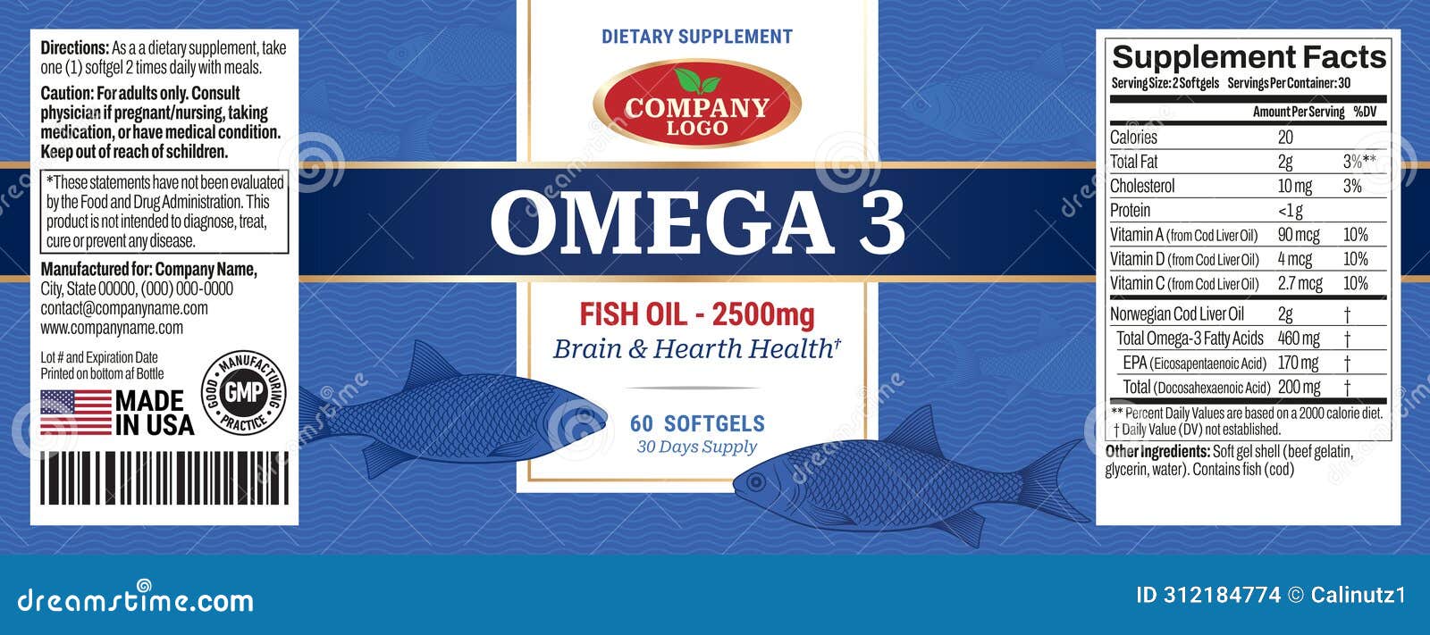 Omega 3 Softgels Bottle Label Vector Packaging Stock Illustration ...