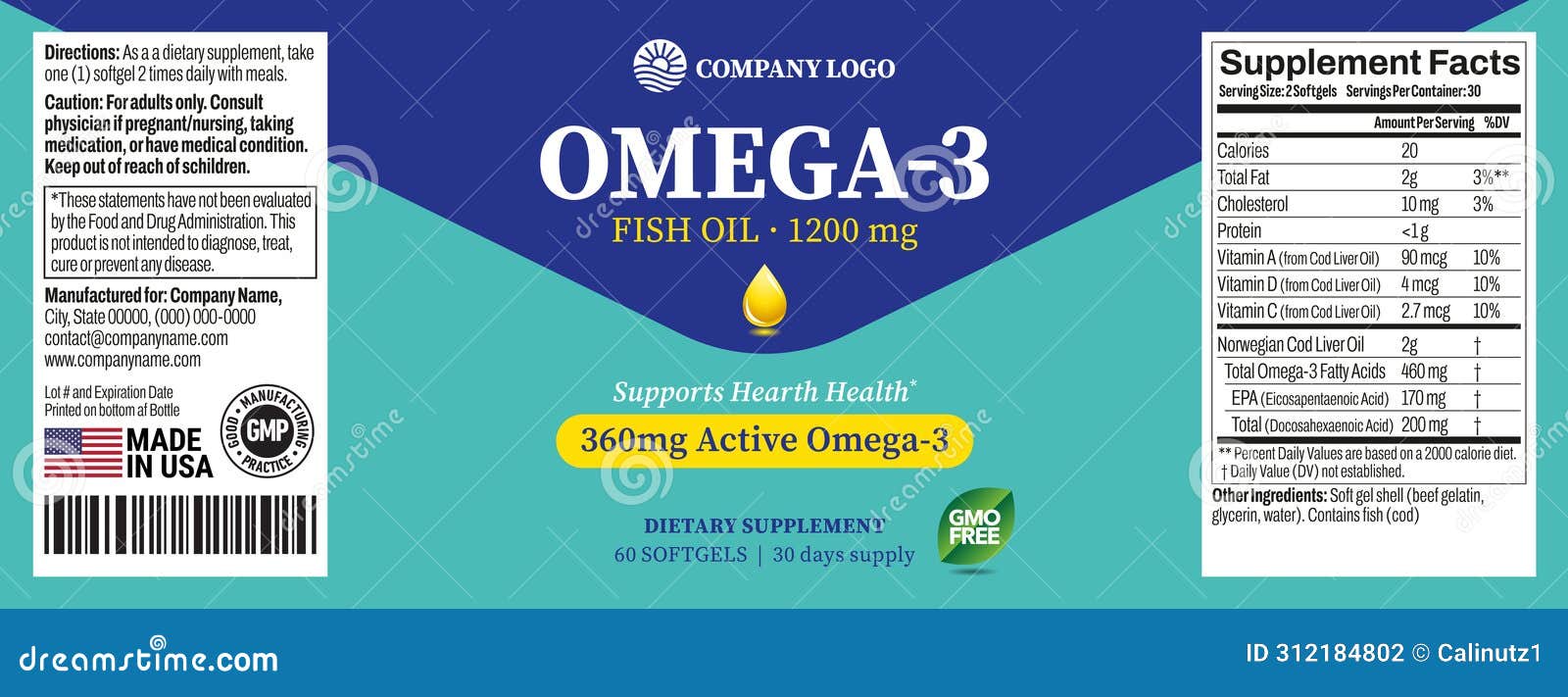 Omega 3 Softgels Bottle Label Vector Packaging Stock Vector ...