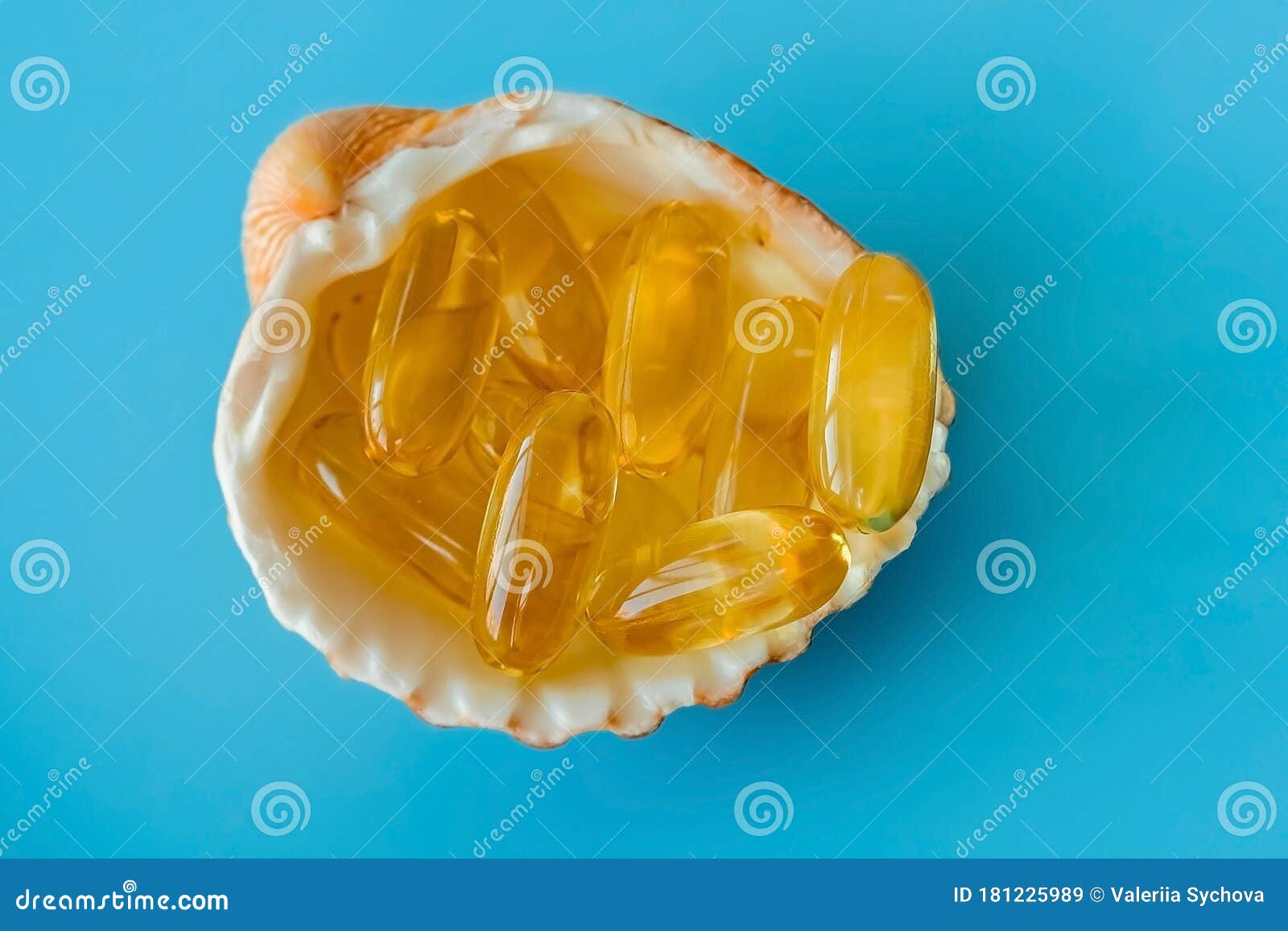 Omega 3 and Vitamin D Capsules on Shell, Fish Oil Pills Stock Image ...