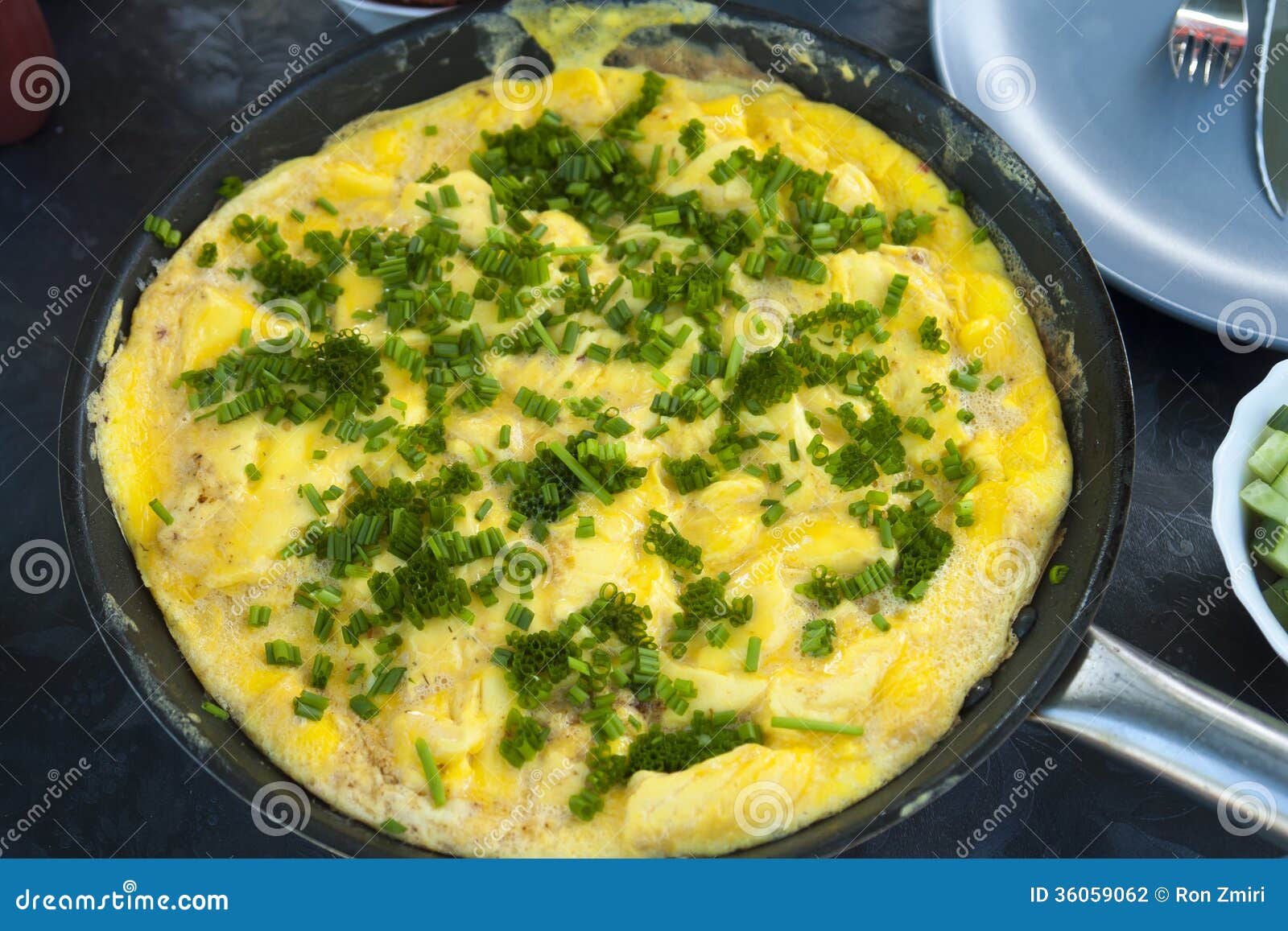 Omelet Scrambled Eggs with Chives and Herbs Stock Photo - Image of ...