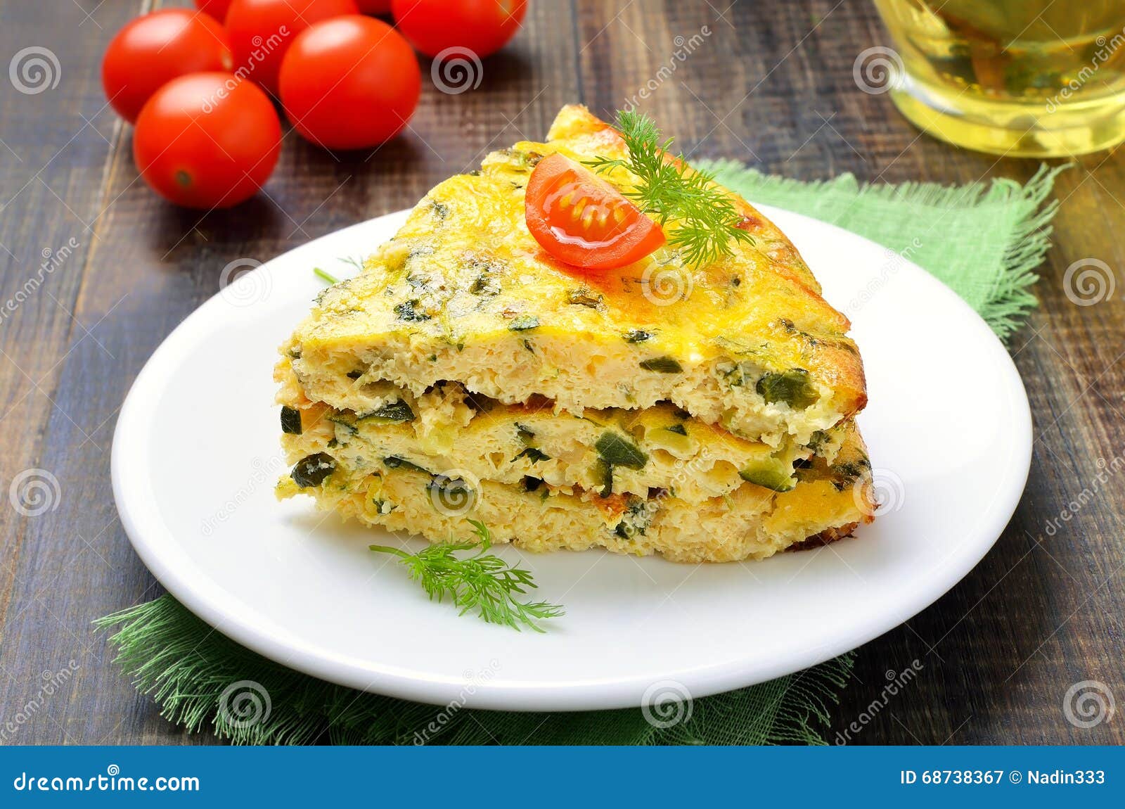 Omelet on white plate stock image. Image of close, dill - 68738367