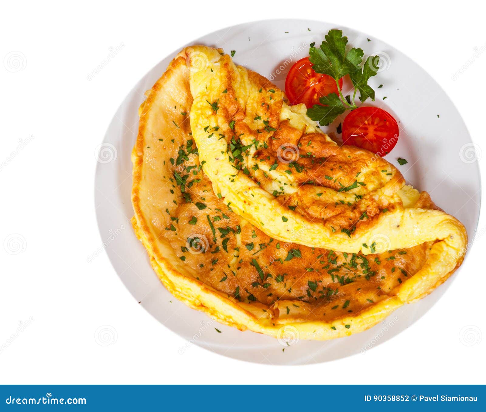 Omelette in a Plate. Top View Stock Photo - Image of green, breakfast ...