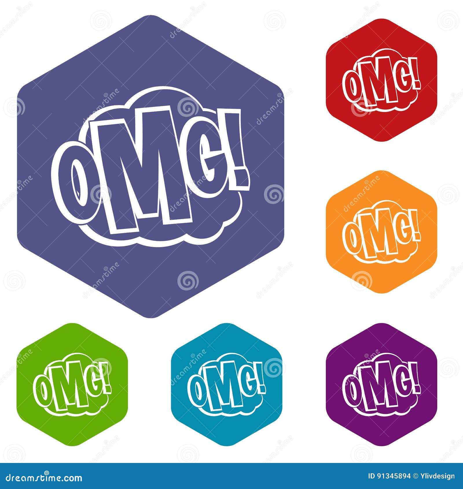 OMG, Comic Text Speech Bubble Icons Set Hexagon Stock Vector ...