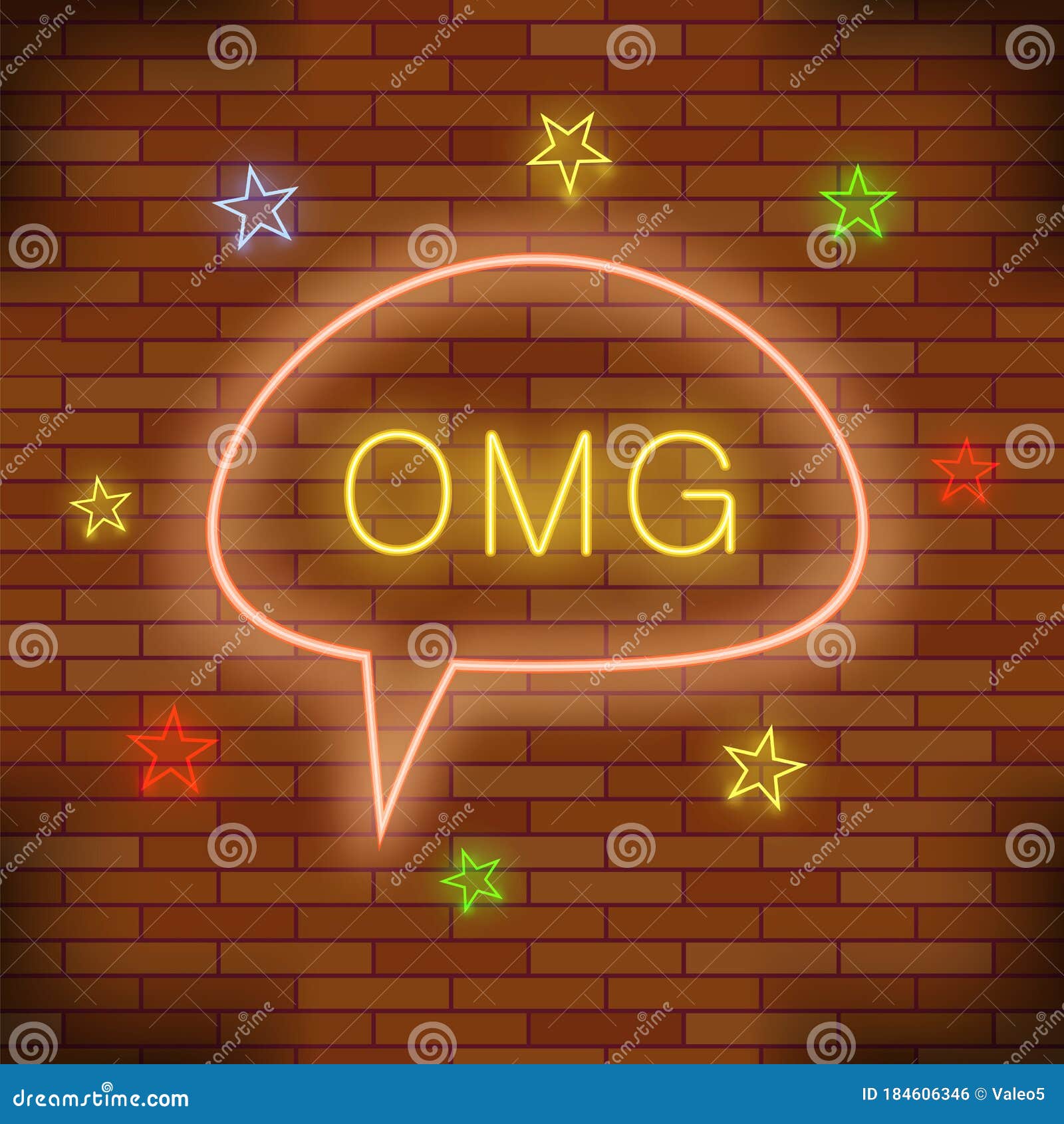 OMG Neon Light. Orange Brick Wall Background Stock Illustration ...