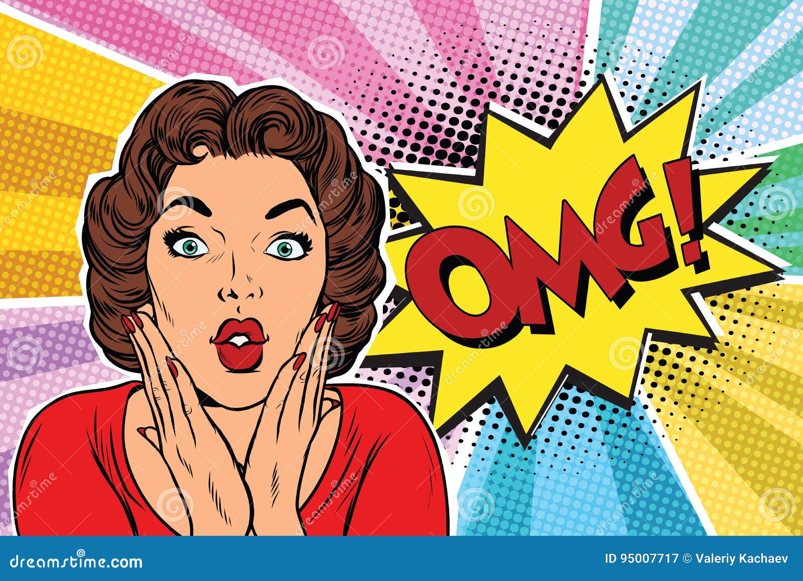 OMG pop art brunette woman stock vector. Illustration of businessman ...