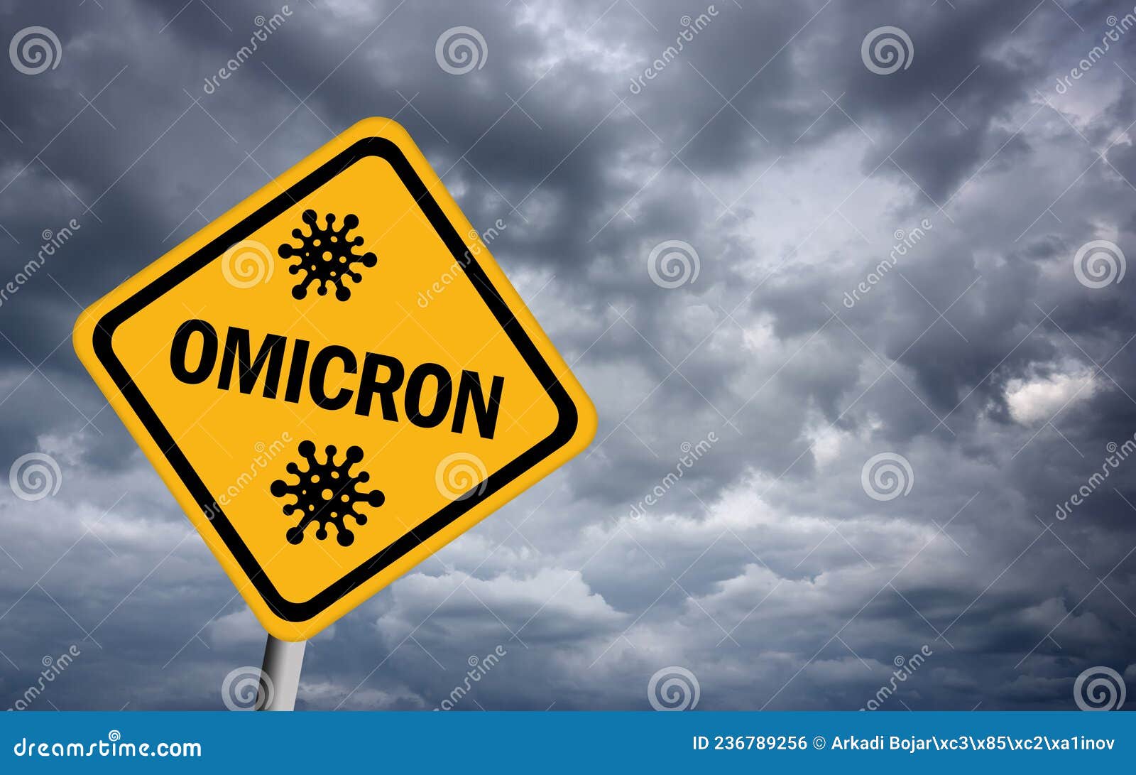 Omicron virus warning sign stock illustration. Illustration of amikron ...