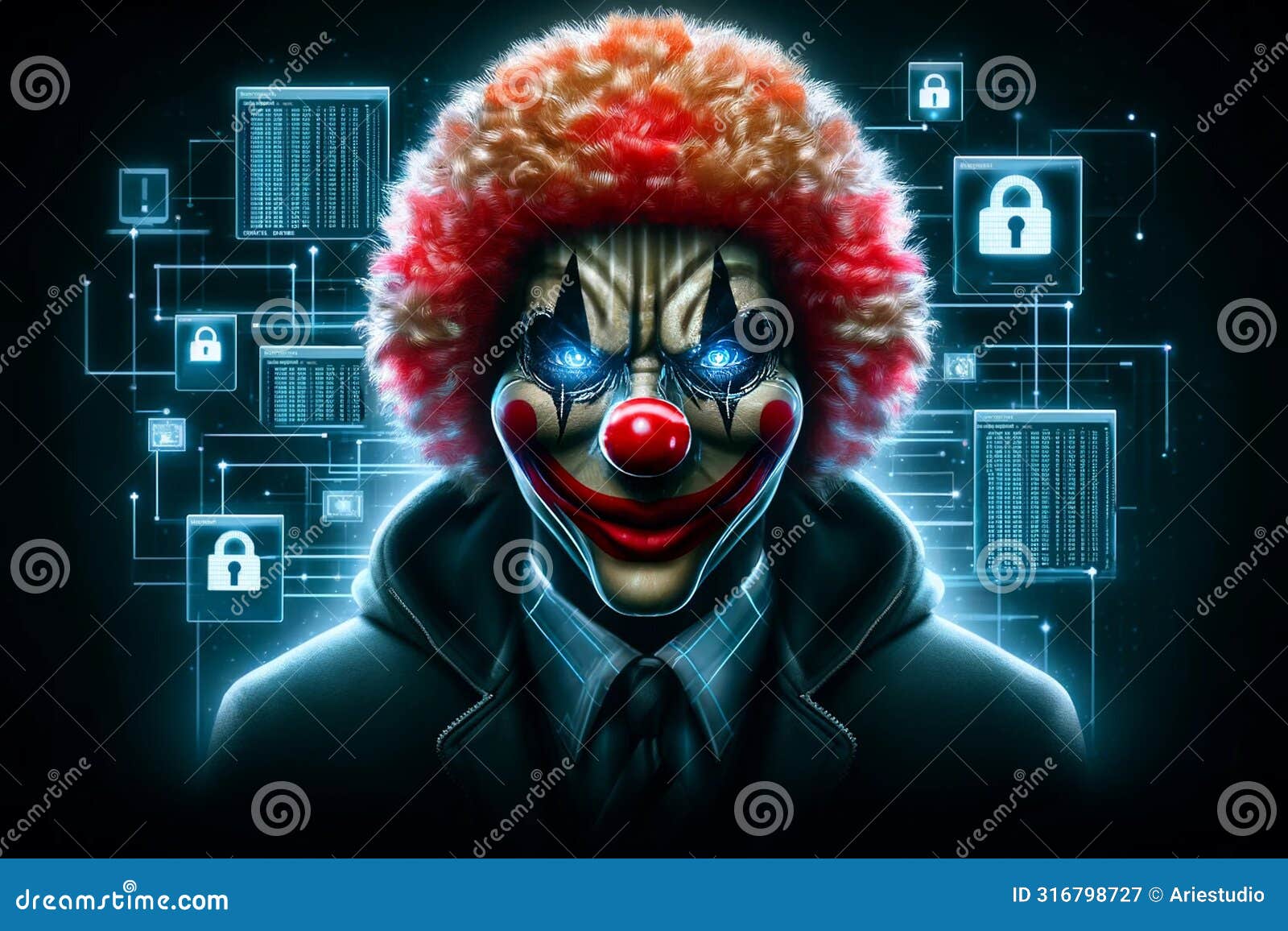 An Ominous Hacker Wearing a Clown Mask Illustrates the Concept of ...