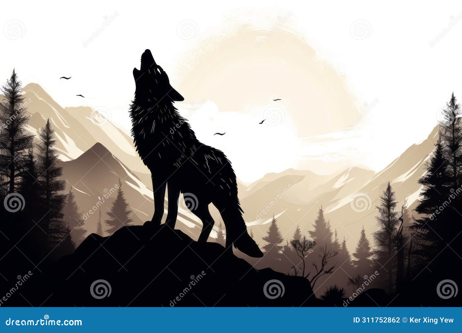 Ominous Silhouette of a Wolf Howling Stock Illustration - Illustration ...