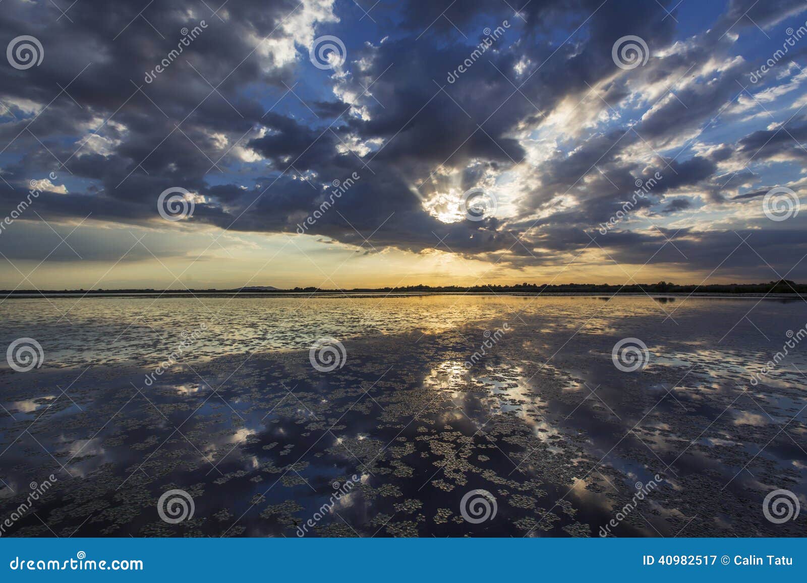 Ominous Stormy Sky Reflection Over Natural Lake Stock Image - Image of ...