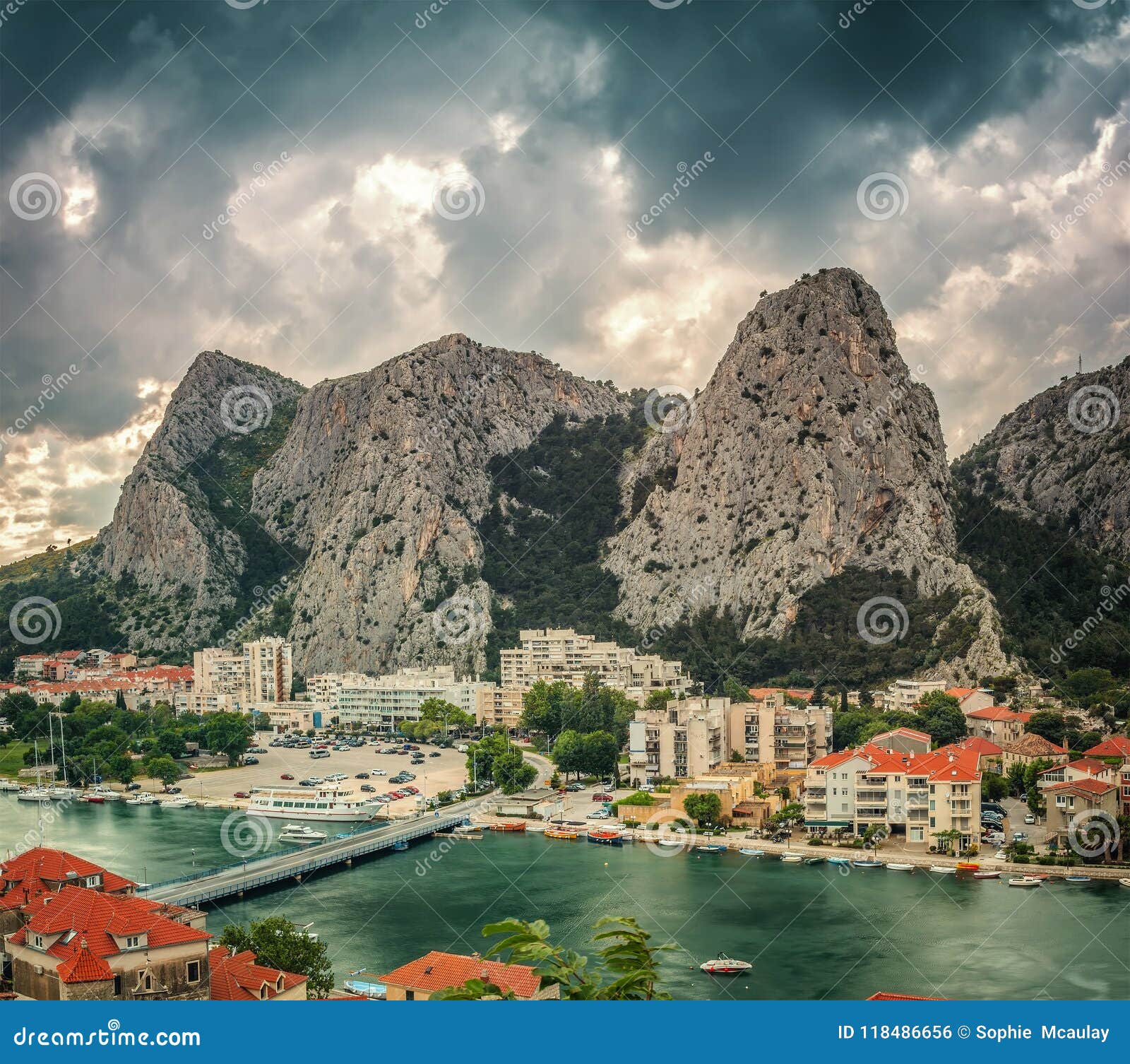 Omis mountains and river stock photo. Image of croatia - 118486656