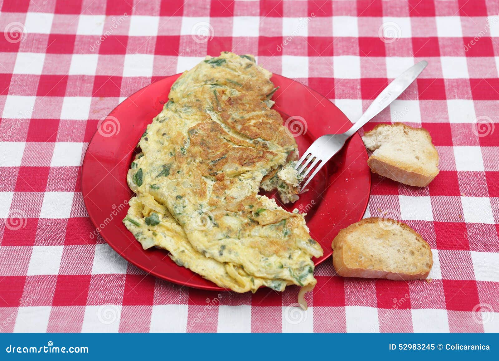 Omlette in a plate stock image. Image of meal, tables - 52983245