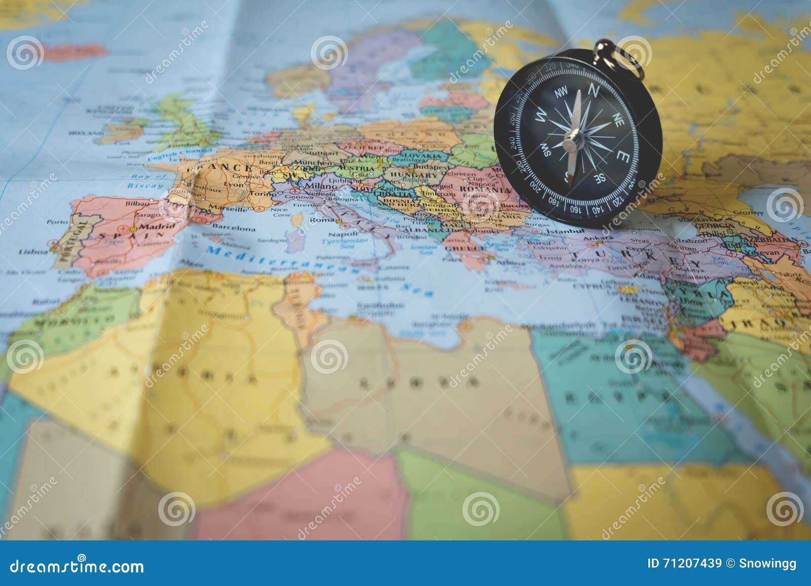 Ompass on the Tourist Map. Focus on the Compass Needle Stock Image ...