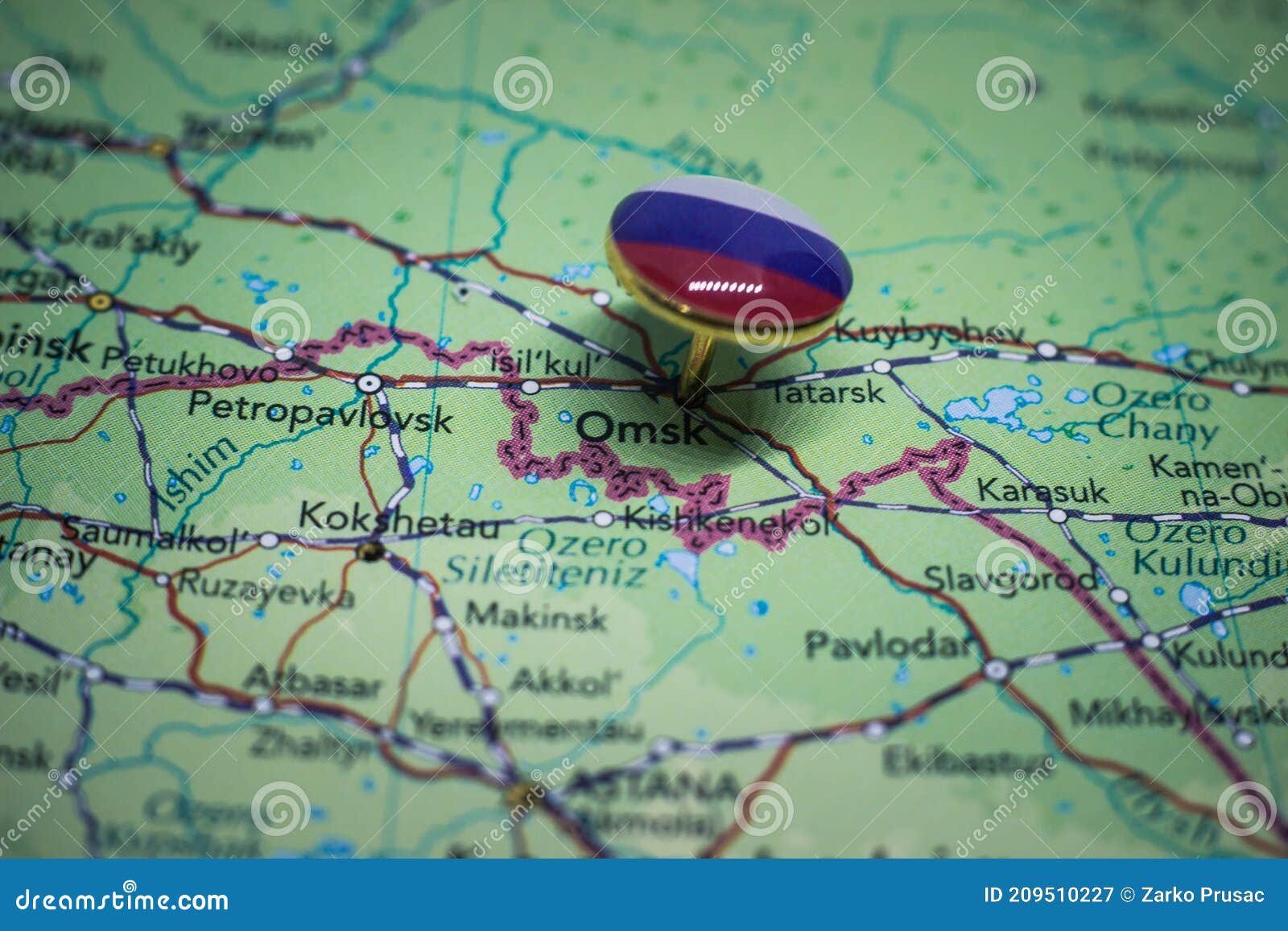 Omsk Pinned on a Map with the Flag of Russia Stock Image - Image of ...