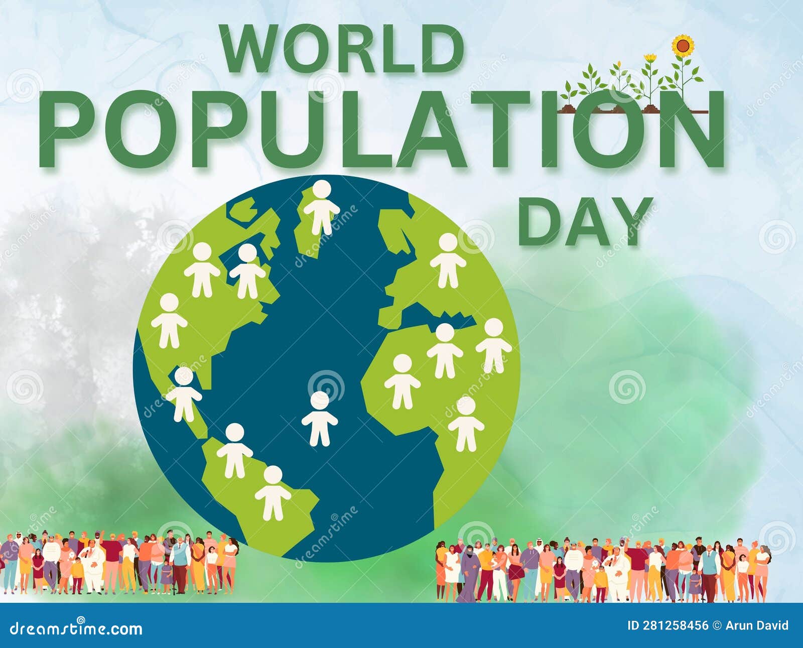 World Population Day with Green Background Stock Illustration ...